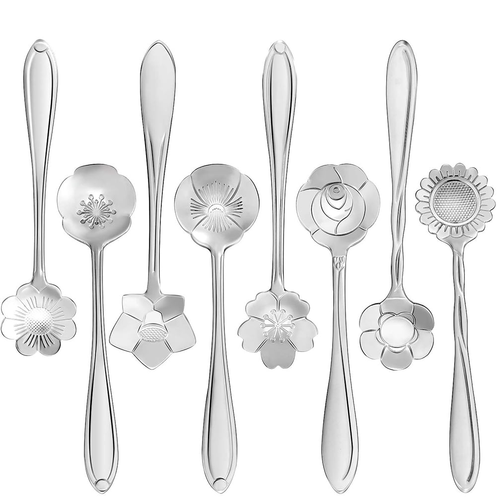 Flower Spoon Set - 8pcs Teaspoon Flower Carved for Coffee Tea Mixing ...