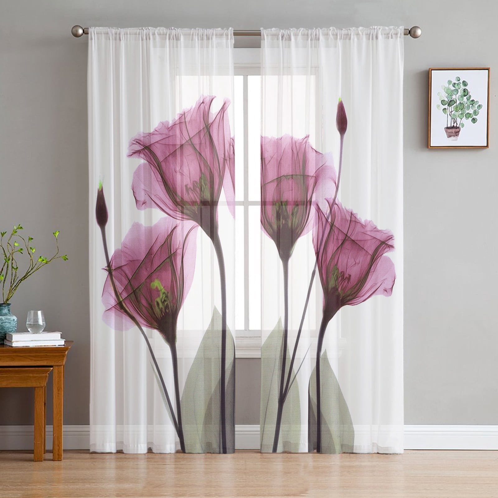 Flower Spring Orange Tulip Tulle Sheer Curtain Living Room Adults ...