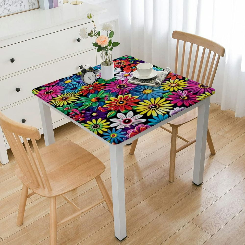 Flower Square Table Cove, Floral Vivid Pattern with Colorful Flowers ...