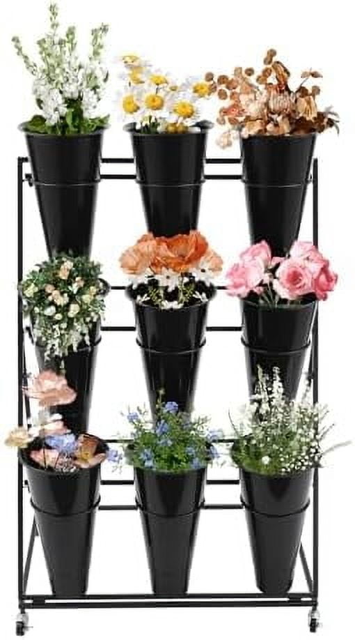 Flower Stand, Flower Display Stand w/ 9 Buckets, 3 Layers Move Plant ...