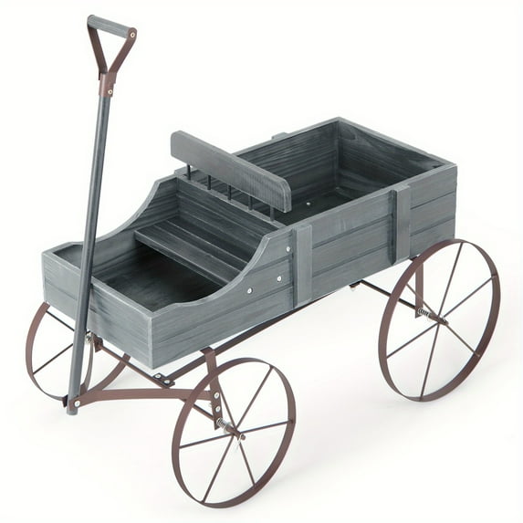 Flower Stand with 4 Wheels, Solid Wood Planting Trolley, 15kg Capacity ...