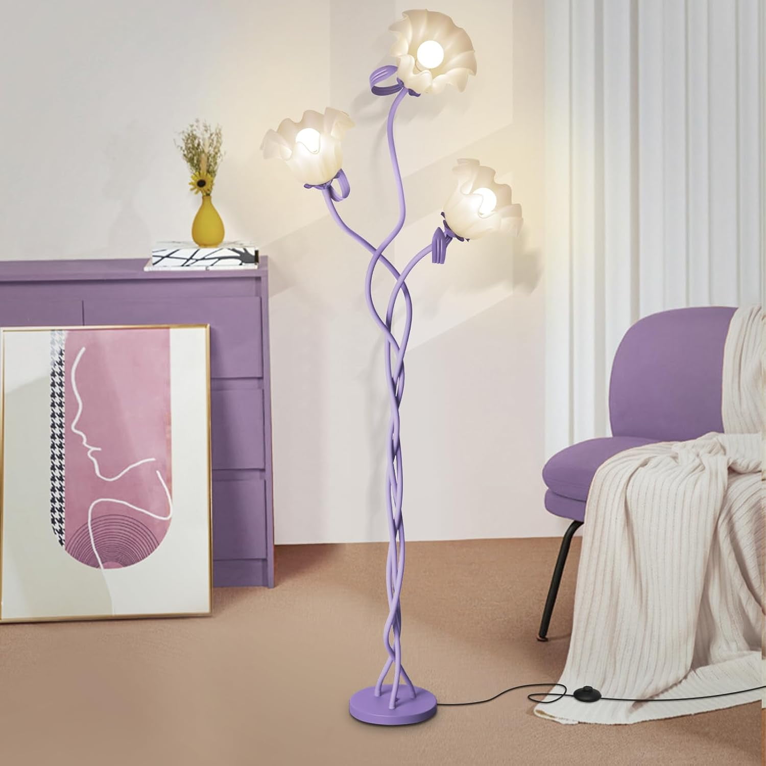 Flower Standing Lamp for Bedroom, Cute Corner Floor Lamp with Flexible ...