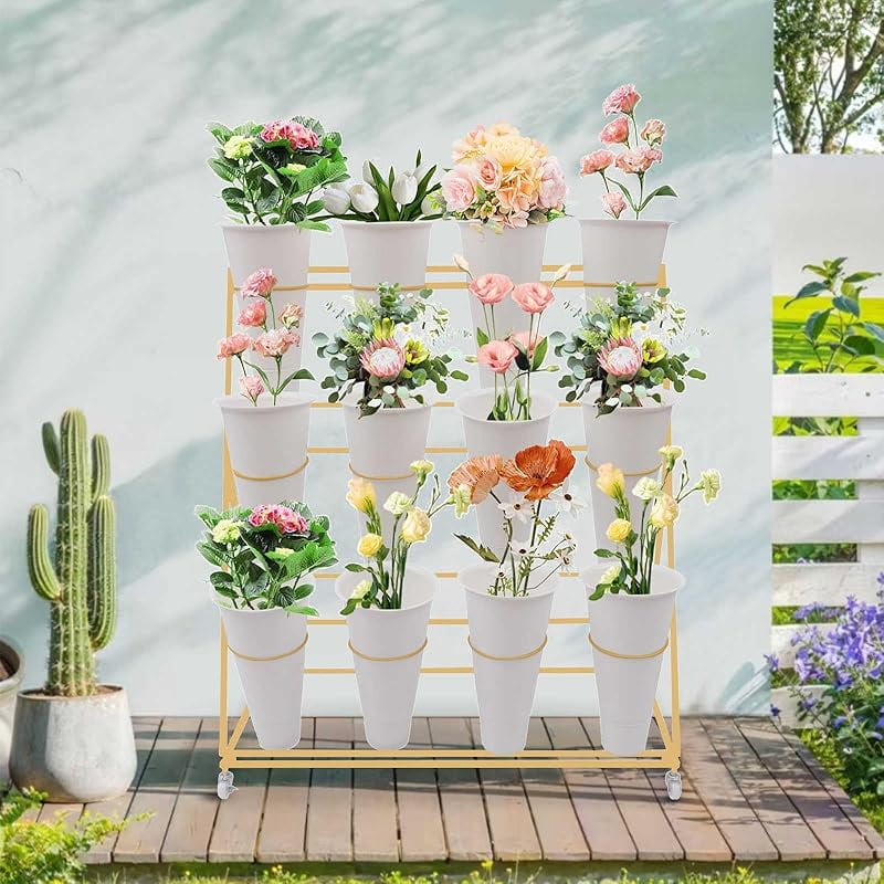 Flower Stands for Indoor Plants with Wheels, 3 Layers Metal Plant Stand ...