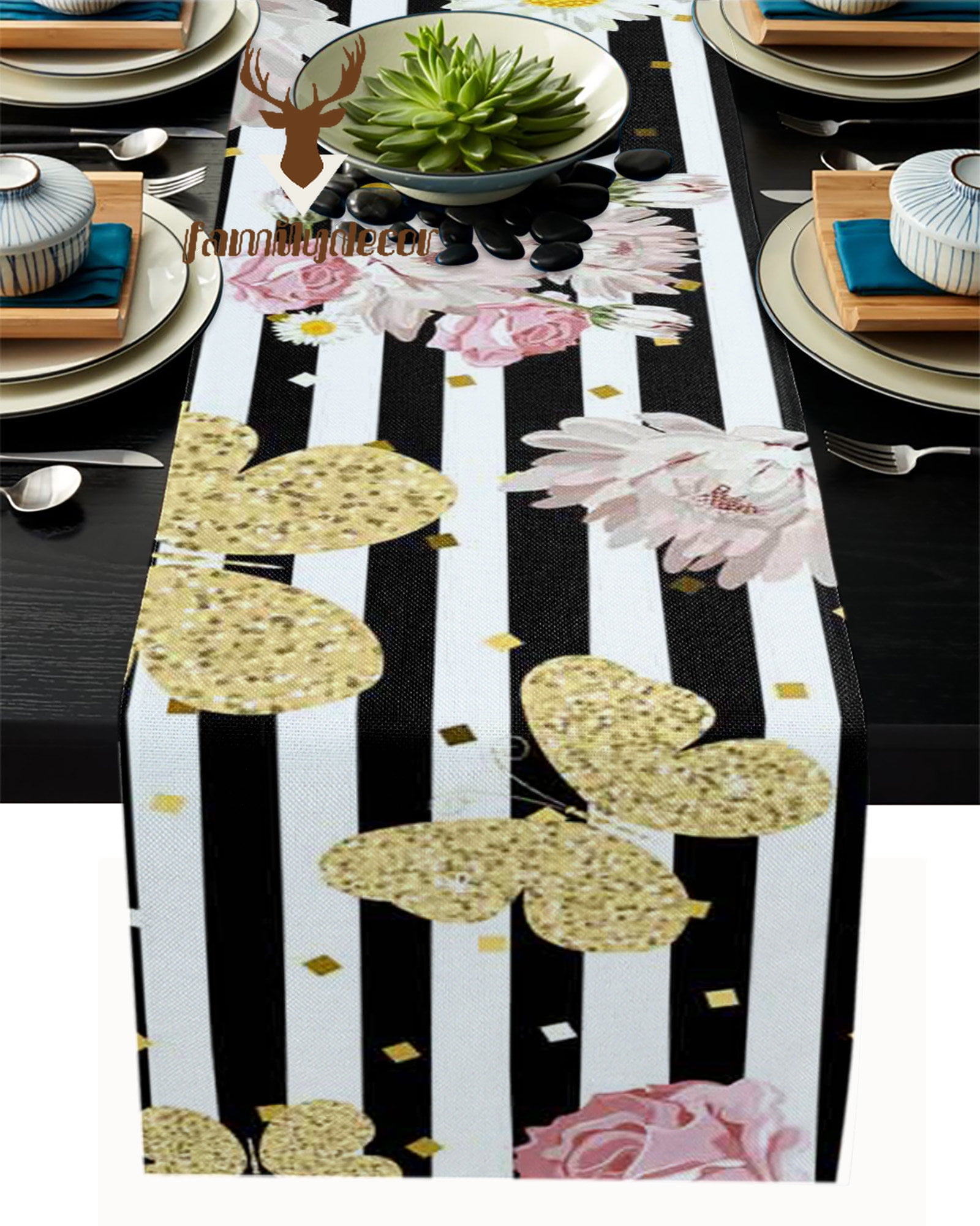 Flower Stripes Daisy Butterfly Home Coffee Table TV Counter Luxury ...