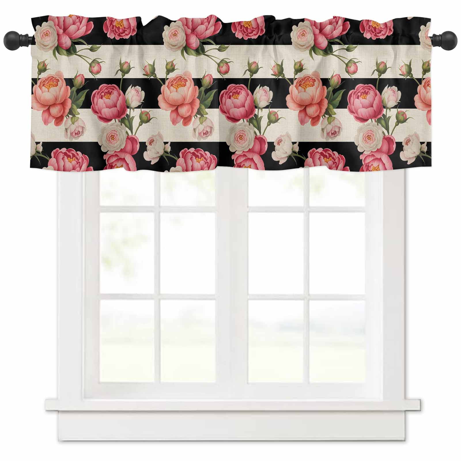 Flower Stripes Valances for Windows Farmhouse Kitchen Curtains Valances ...