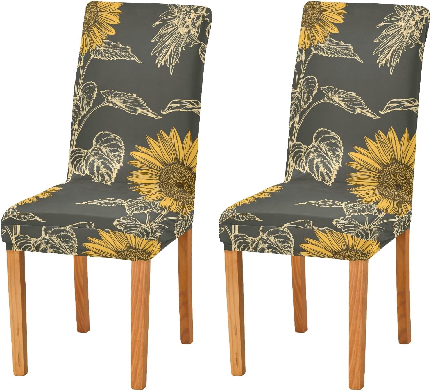 Flower Sunflower Black Chair Covers for Dining Room Removable Washable ...