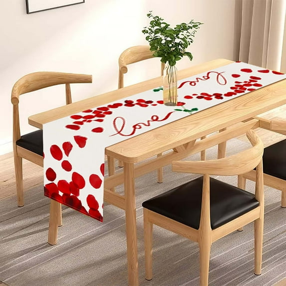 Flower Table Flag, Valentine's Day Linen Print Tablecloth, Border ...