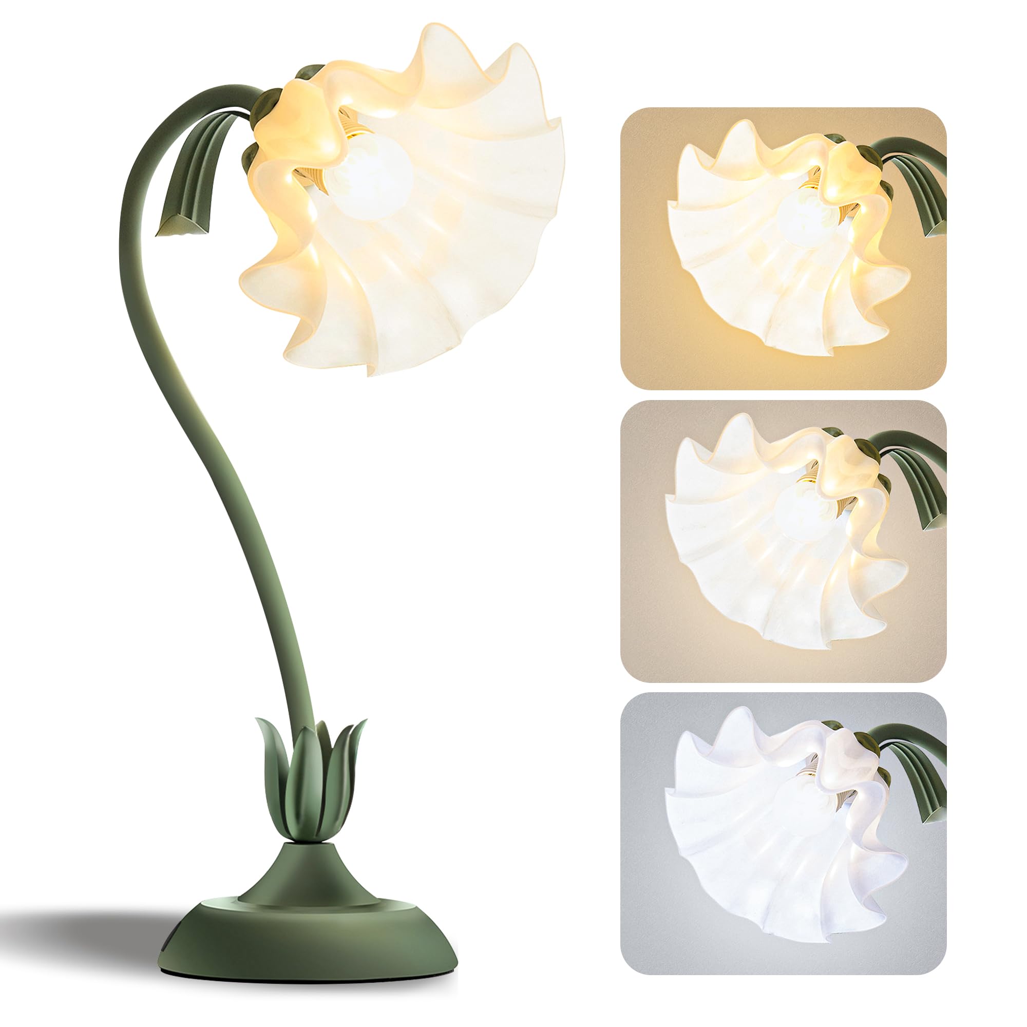 Flower Table Lamp Bedside Lamps LED Reading Light,3 Modes Cute Small ...