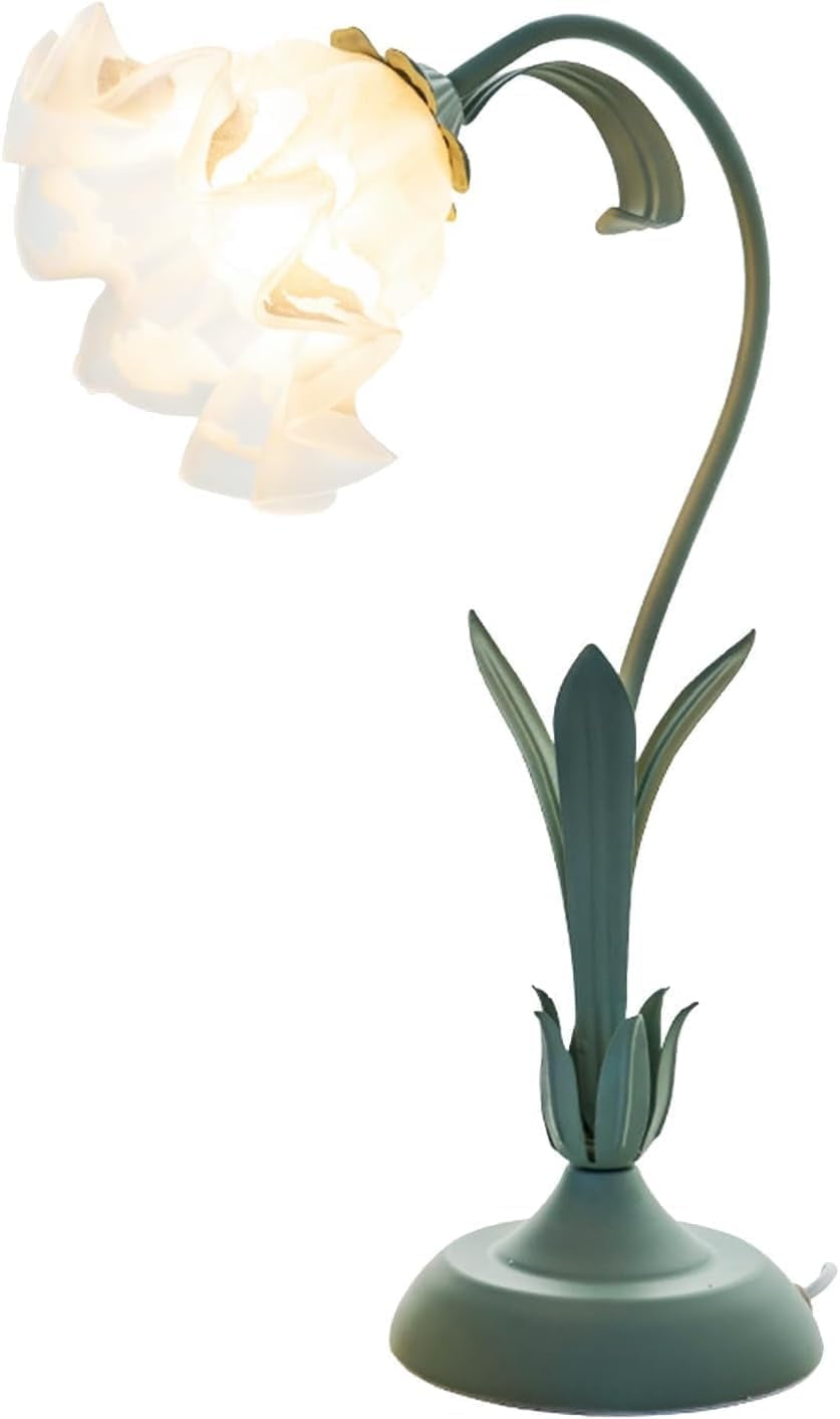 Flower Table Lamp Green Small Table Lamp Floral Bionic with Glass Lamp ...