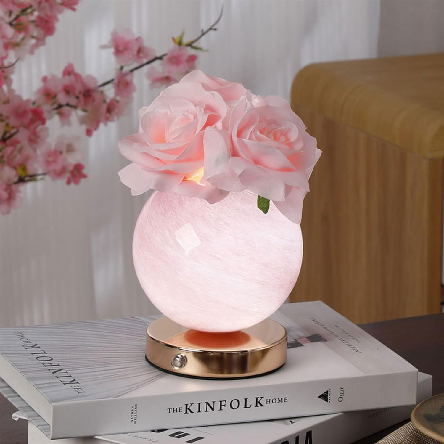 Flower Table Lamp, Rechargeable Cordless Lamp Rose Light 3 Colors ...