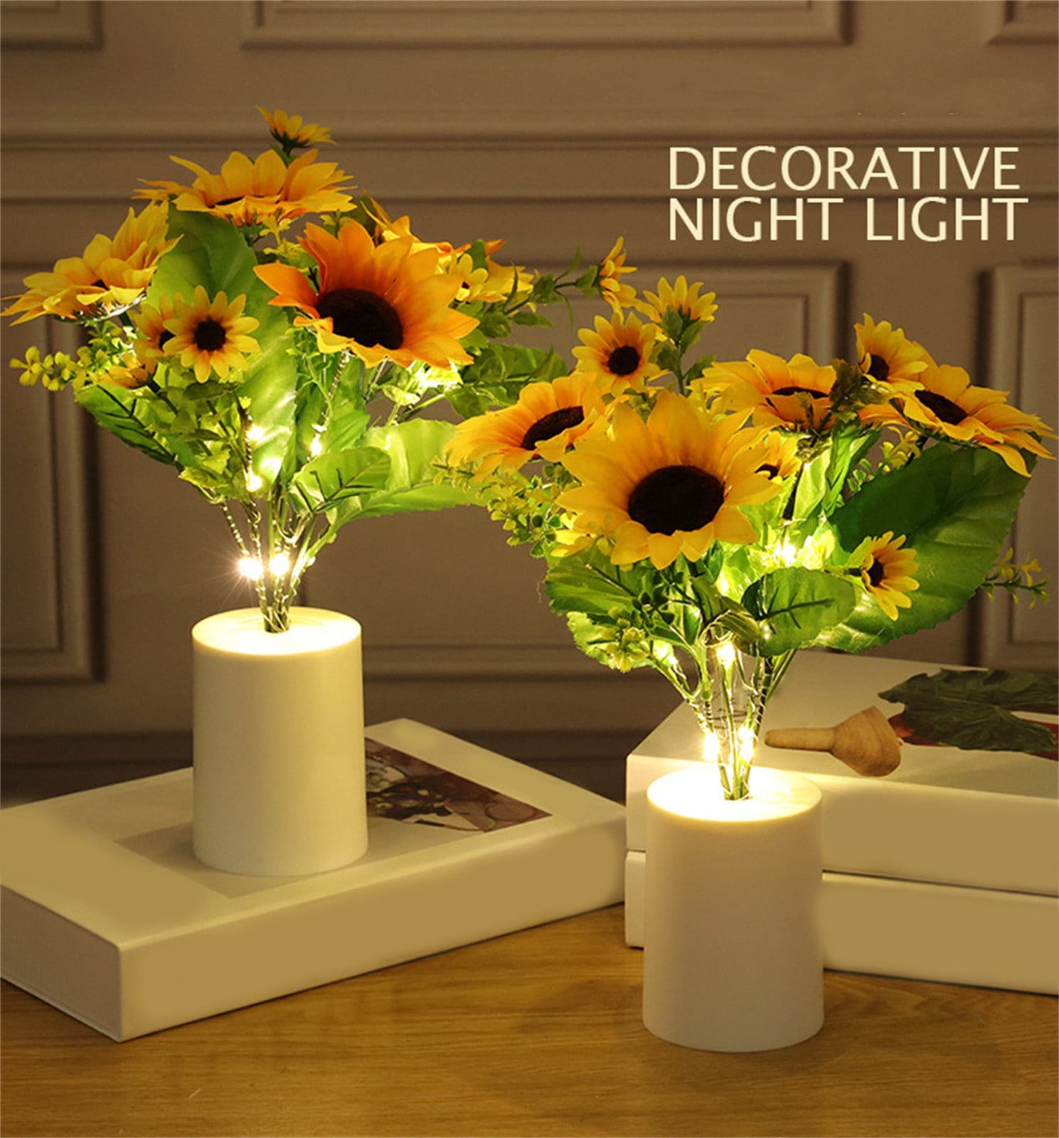 Flower Table Lamp, Sunflower Desk LED Night Lights,Battery Operated ...