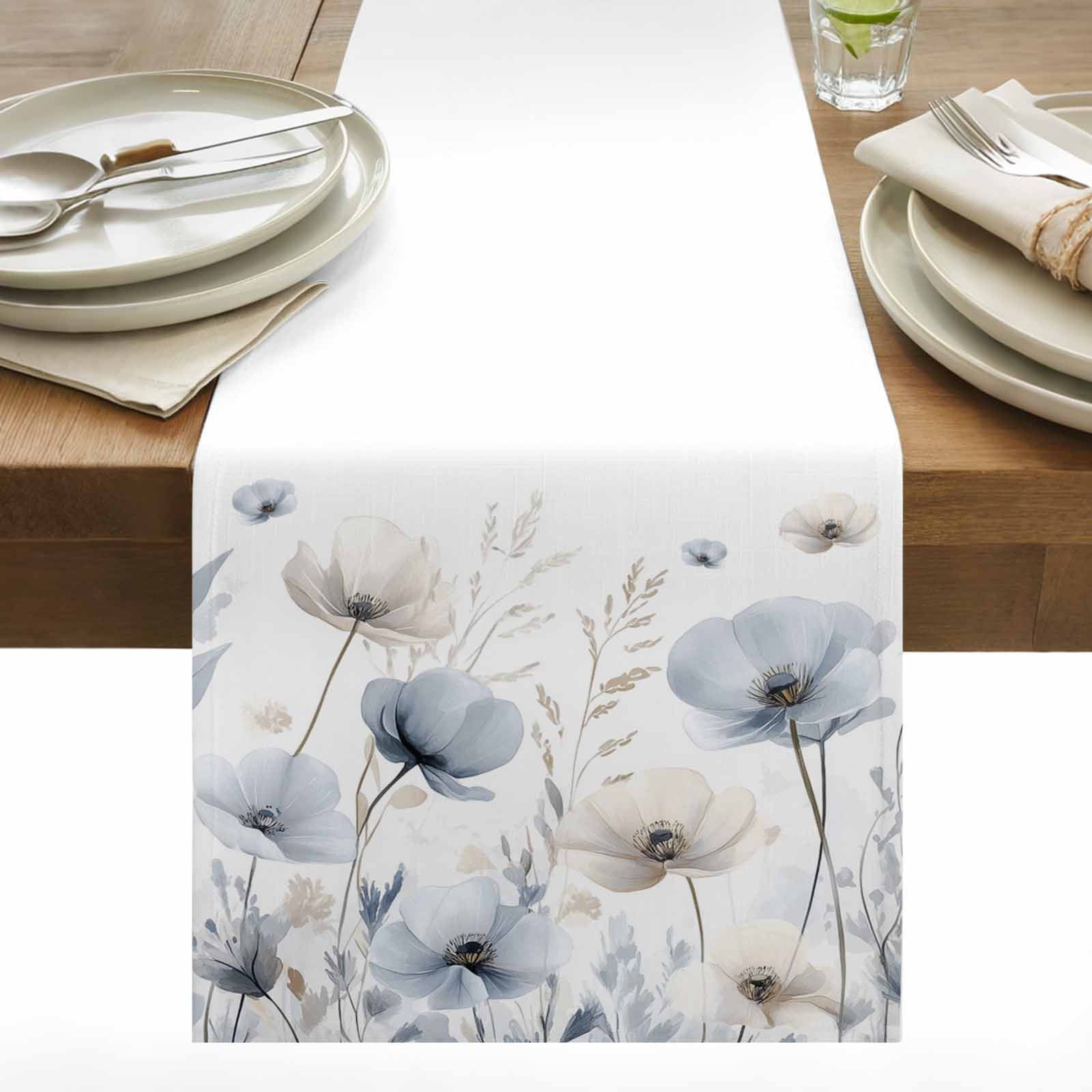 Flower Table Runner 13x36 inch Yellow Green Cotton Linen Dining Table ...