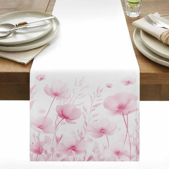 Flower Table Runner 13x60 inch Pink Cotton Linen Dining Table Runner ...