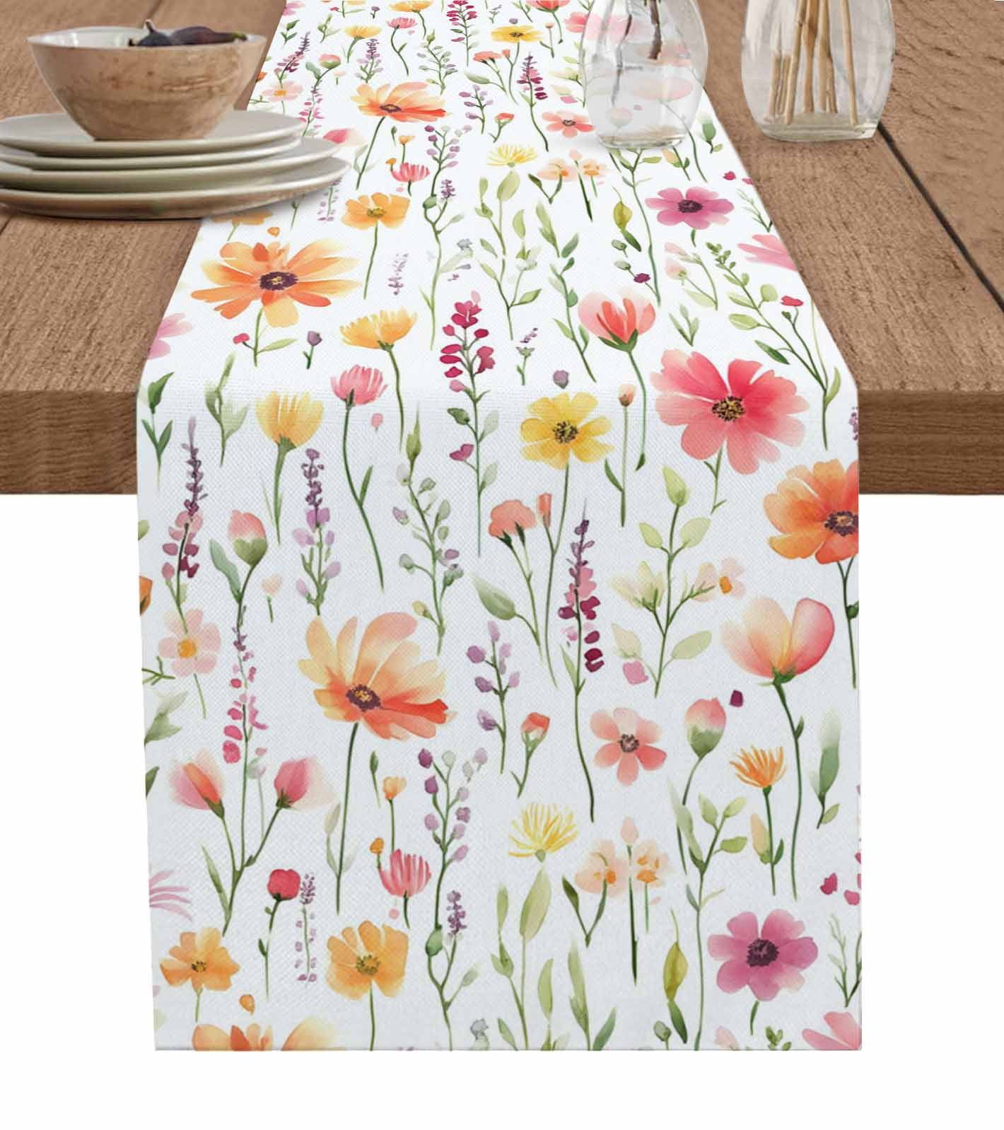 Flower Table Runner Eucalyptus Plant Garden Red Floral Watercolor ...