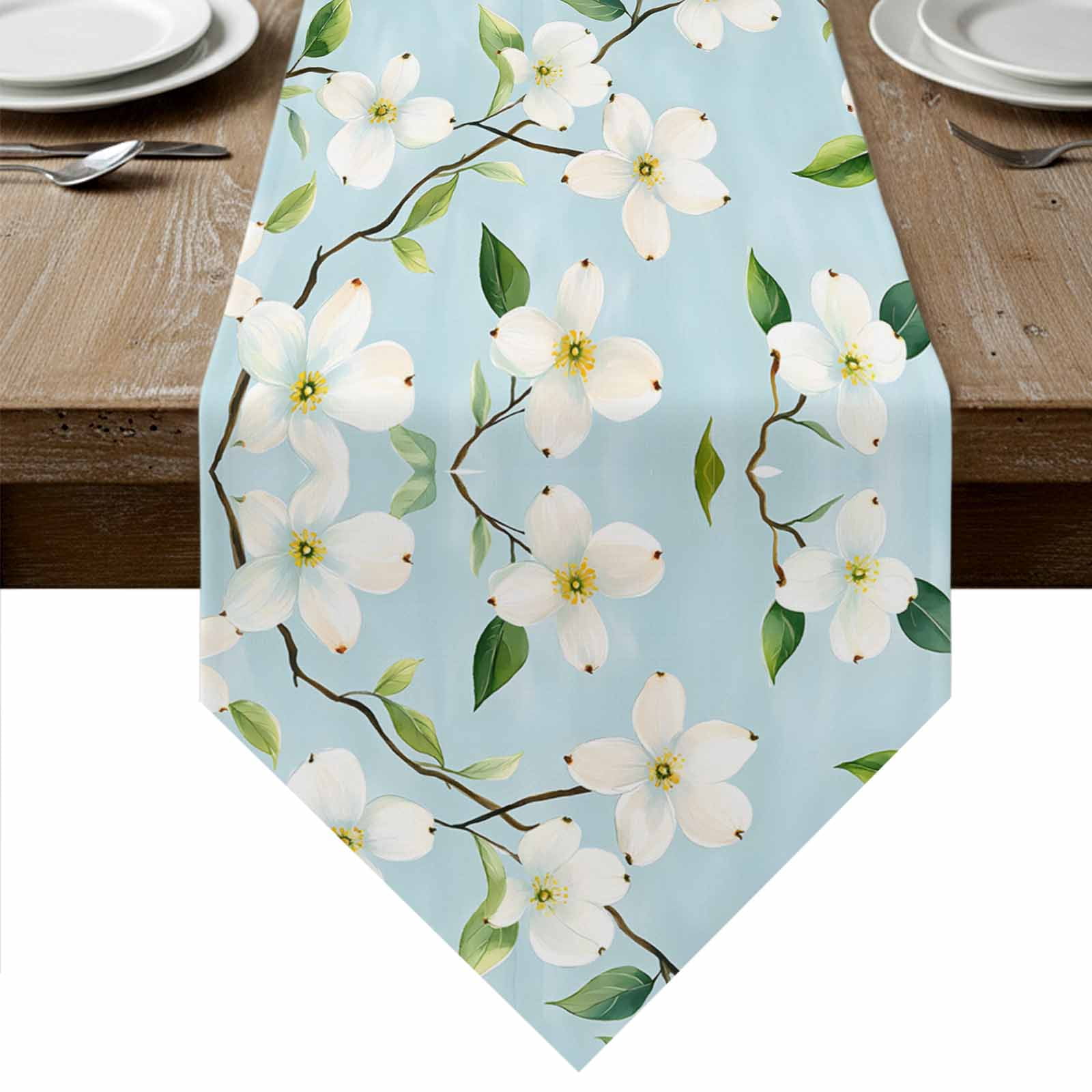 Flower Table Runner Linen Burlap Table Runner 60 Inches Long Spring ...