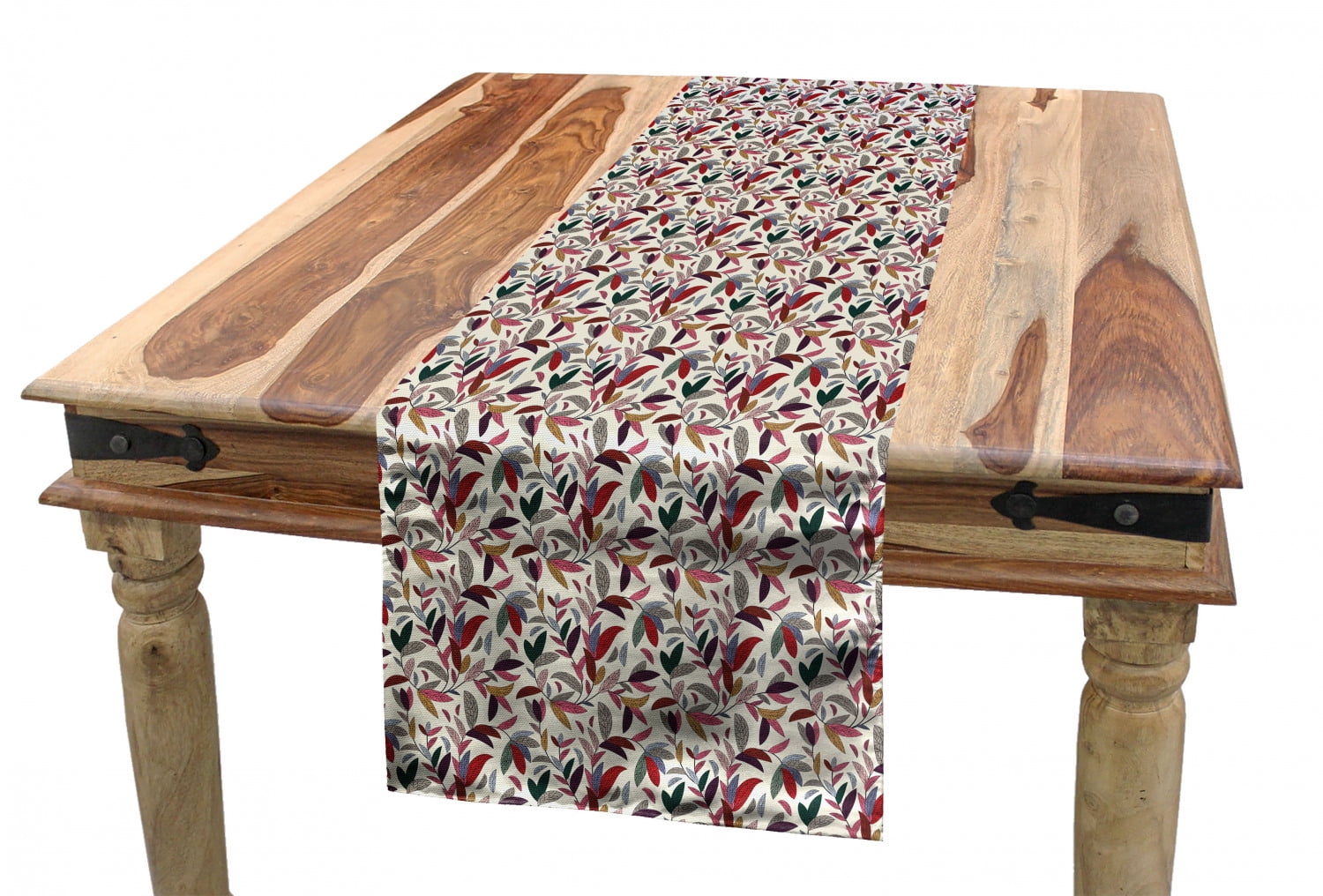 Flower Table Runner, Plant Swirls Leaves in Modern Hand Painted Like ...