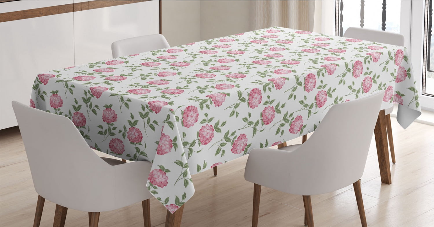 Flower Tablecloth, Abstract Simplistic Hydrangea Floral Ornate Hand ...
