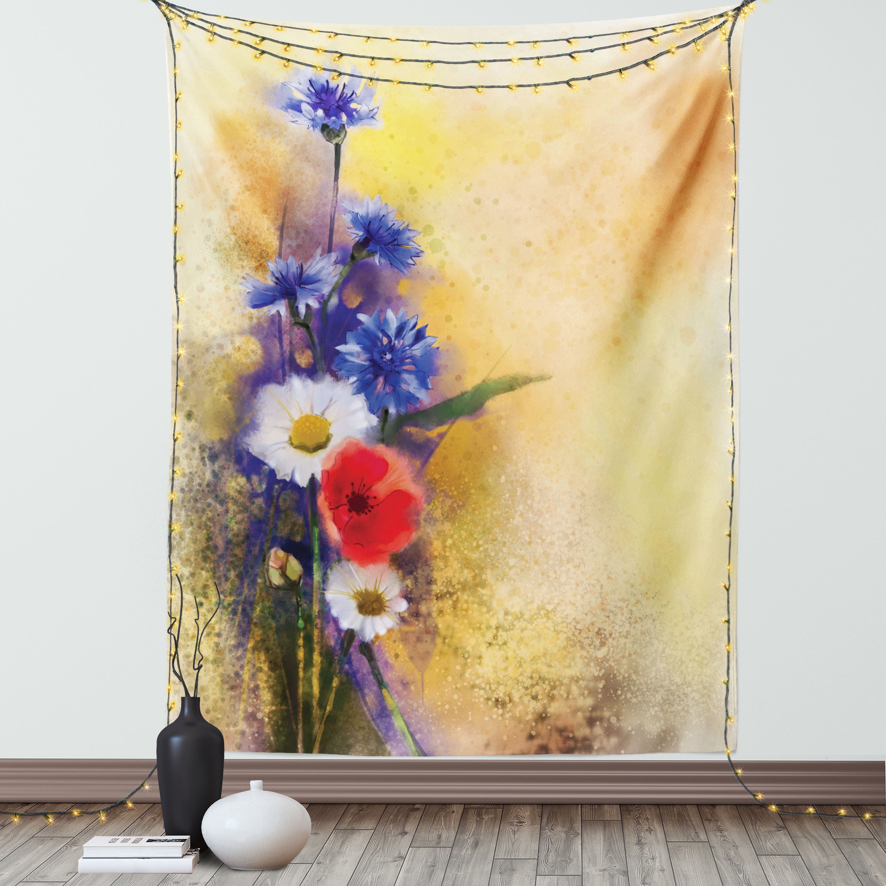 Flower Tapestry, Poppy Flowers Cornflower Pastel Chamomile Petal ...