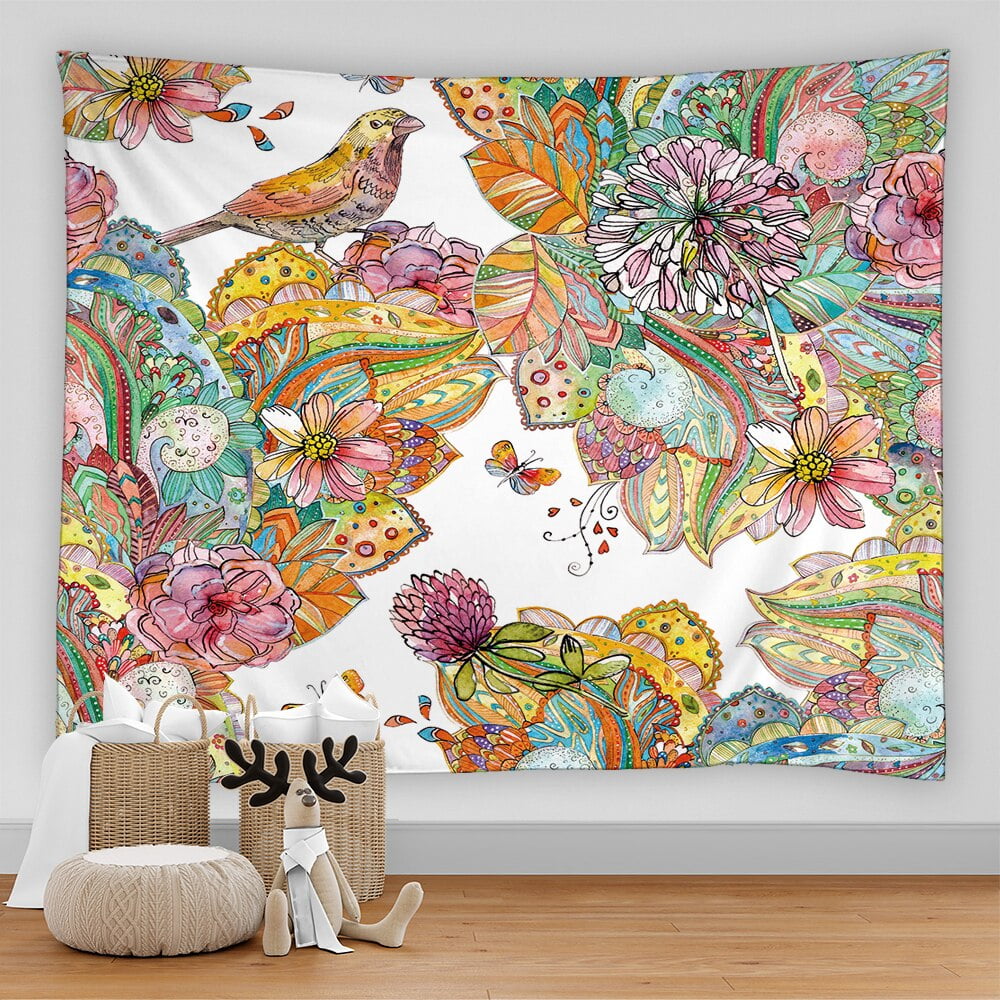 Flower Tapestry Wall Hanging Botanical Wildflower Yoga Mat Blanket ...