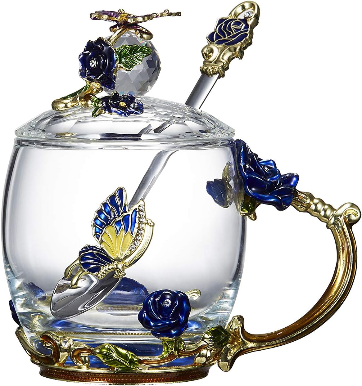 Flower Teacup Transparent Glass Teacup, (With Spoon + Lid), Fancy Tea ...