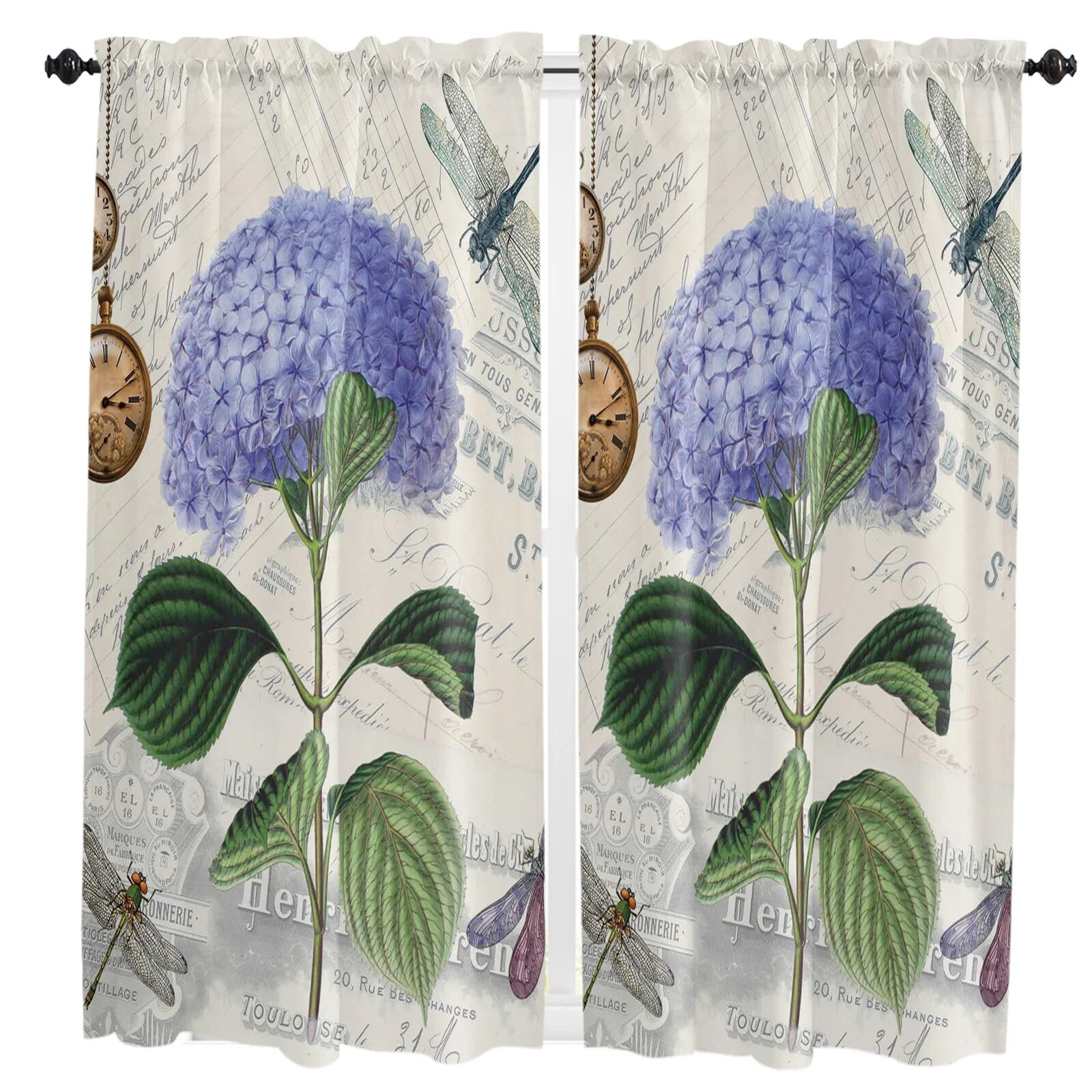 Flower Text Dragonfly Clock Curtain Home Decoration Living Room Short ...