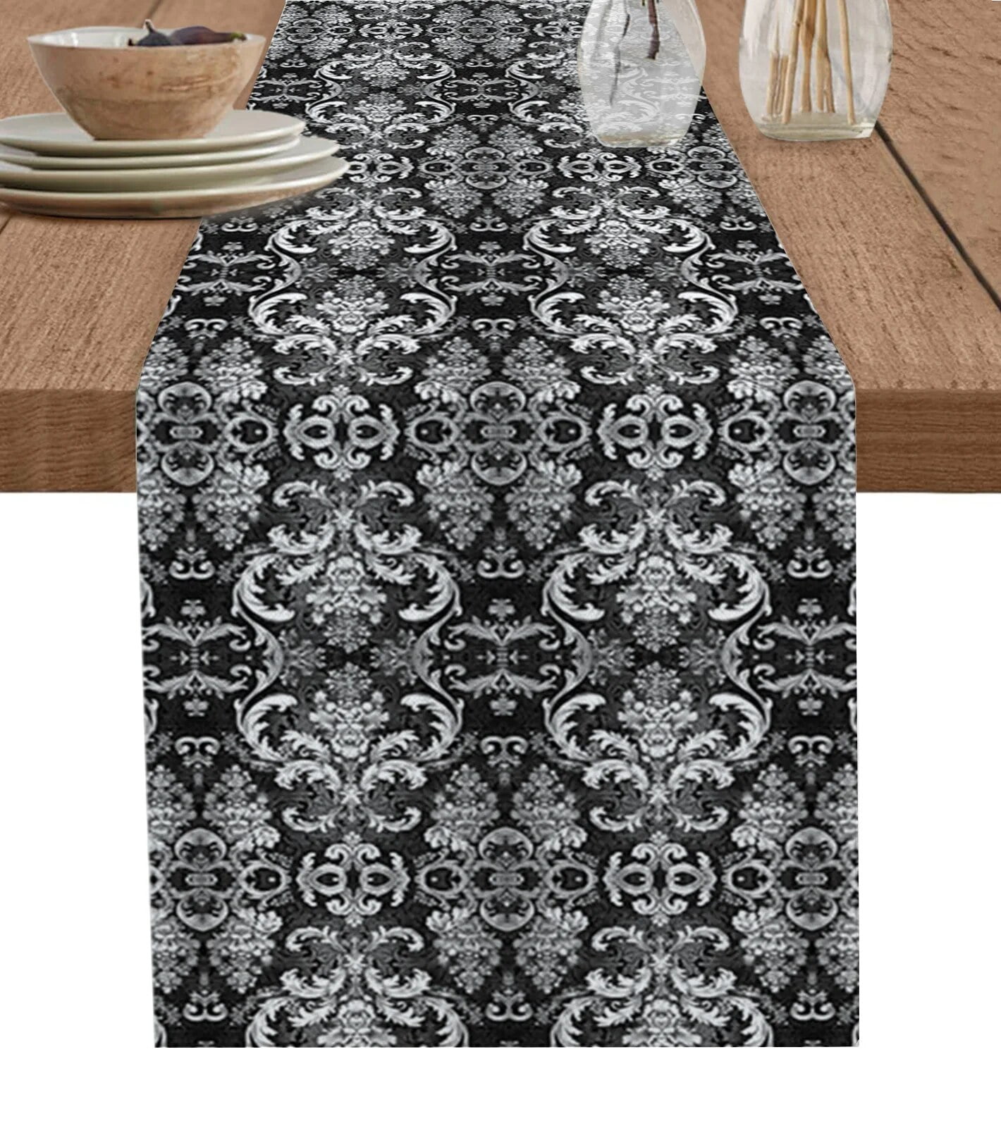 Flower Texture Abstract Retro Table Runner Cotton Linen Wedding r Table ...