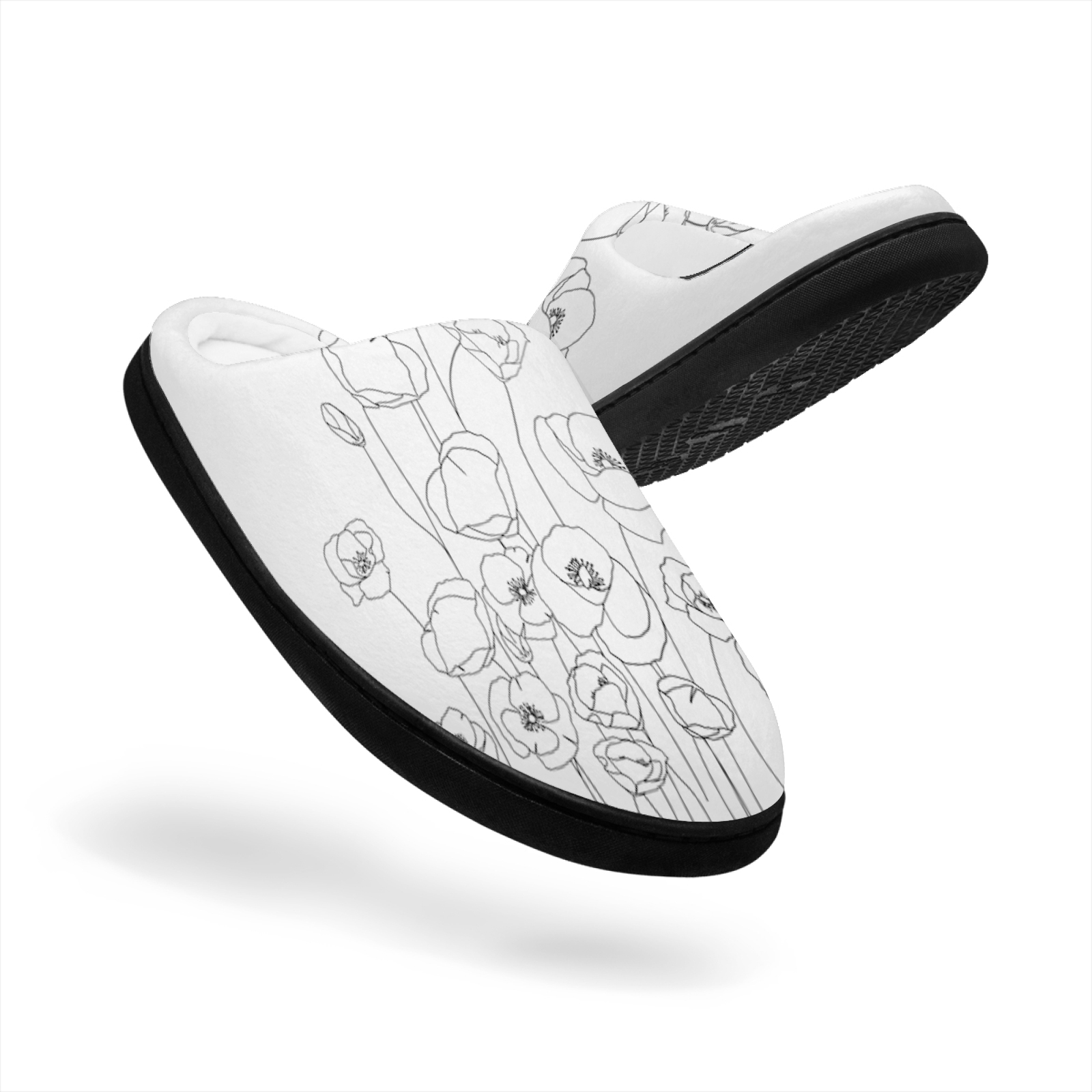 Flower Theme,Womens Slippers Slip-On,Flowers line art,Comfy House Shoes ...