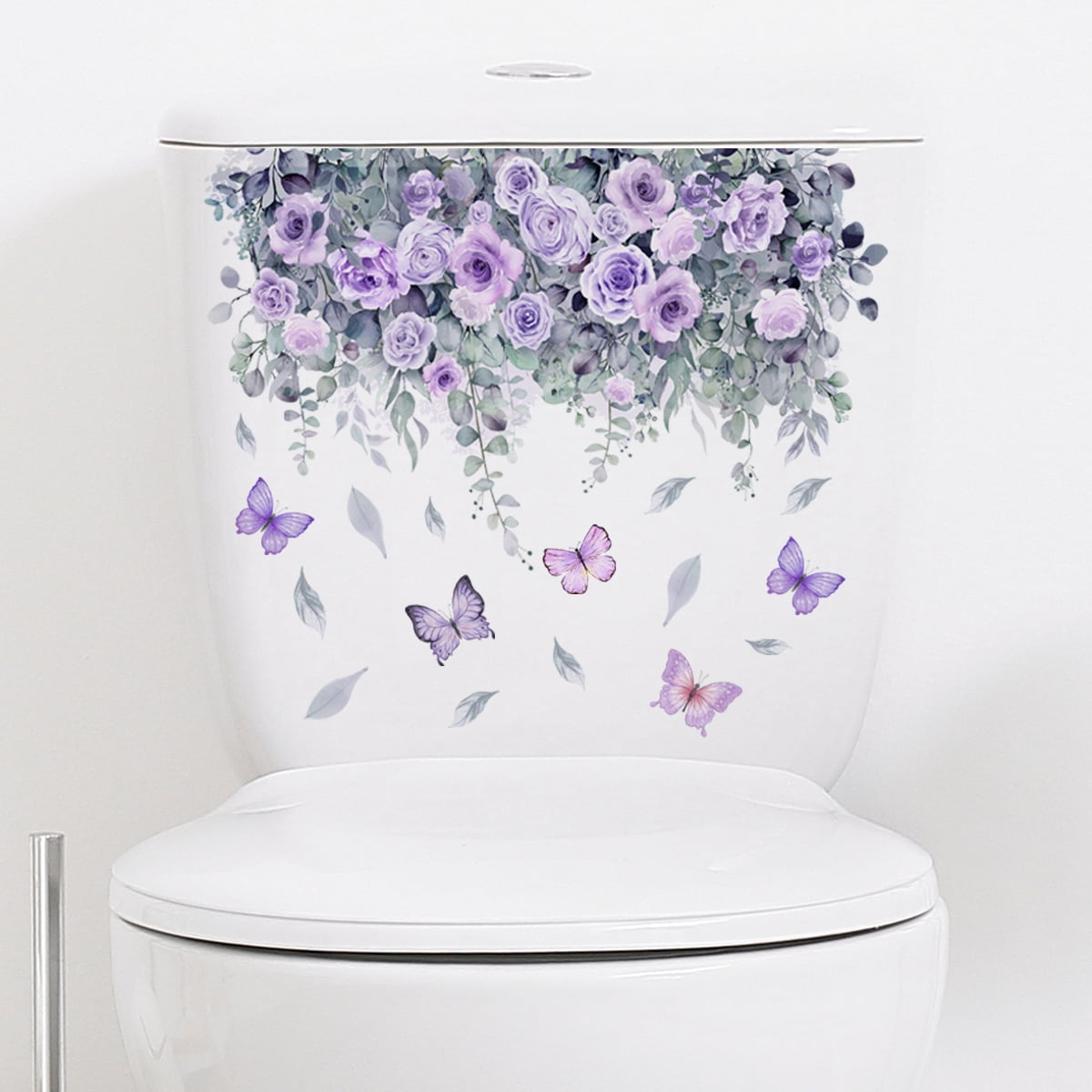 Flower Toilet Stickers Purple Plant Rose Butterfly Toilet Lid Decals ...