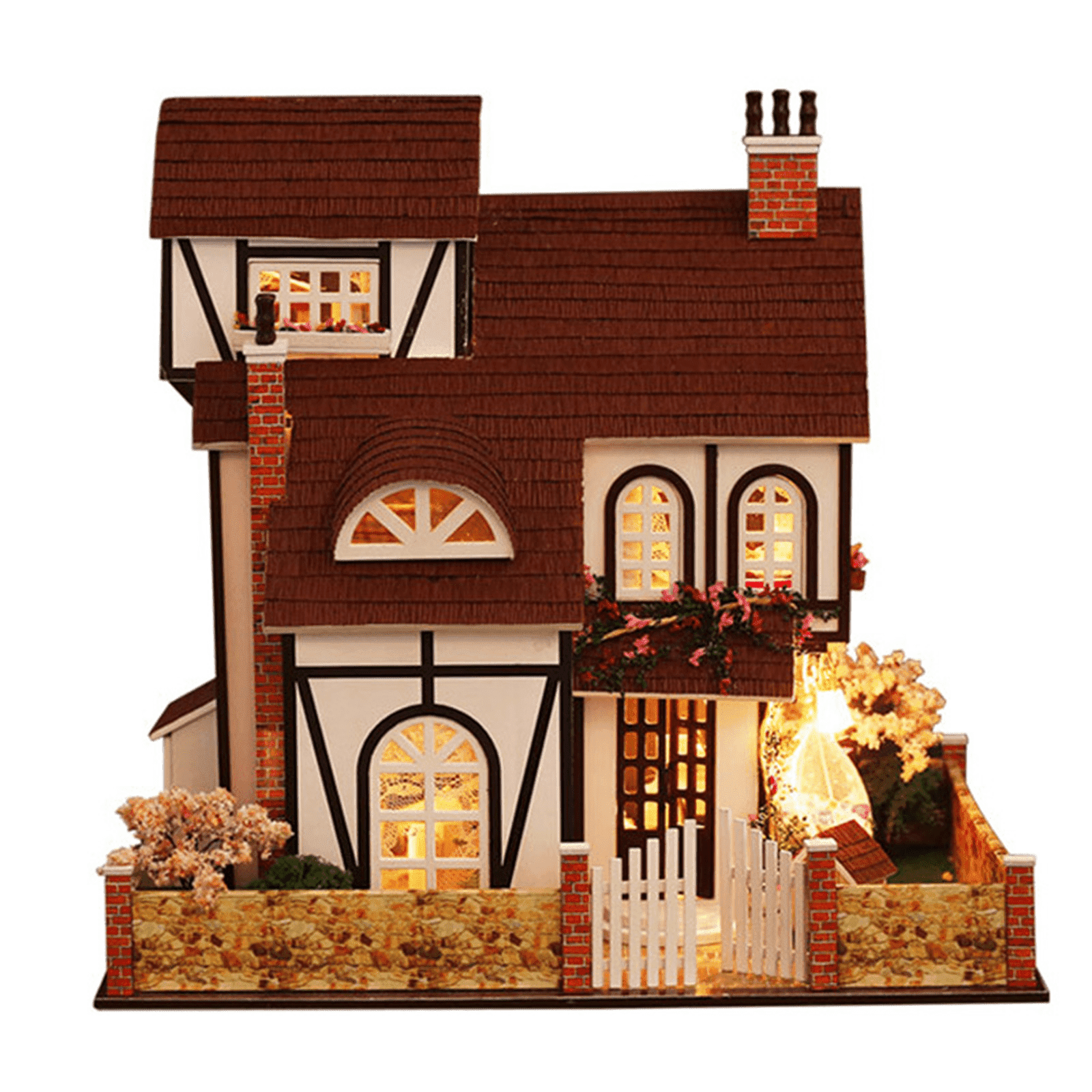 Flower Town Miniature Dollhouse DIY Wooden Building Toys with LED for ...