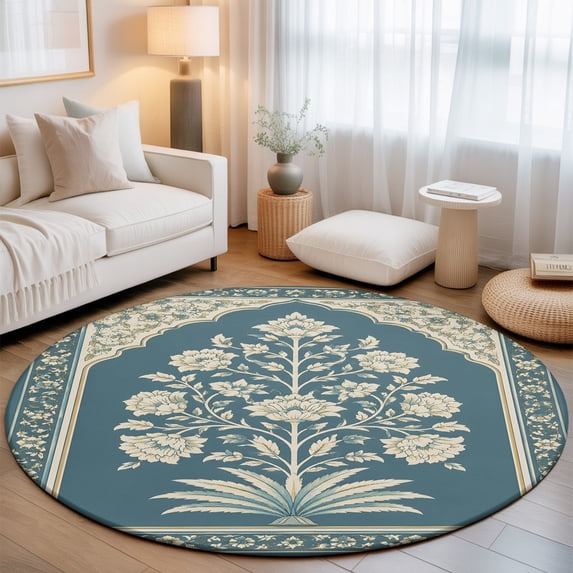 Flower Tree Leaves 6' Round Rug for Living Room Under Coffee Table ...