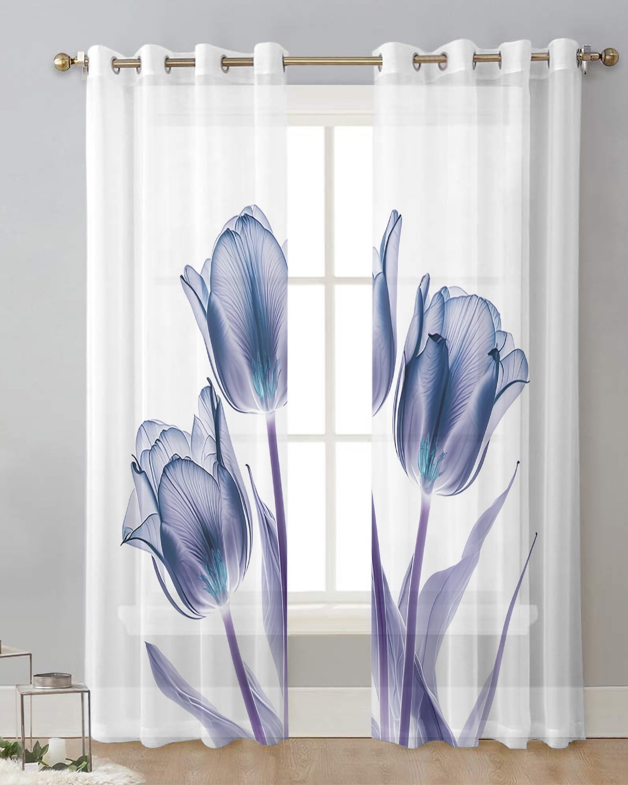 Flower Tulip Pink Tulle Curtain for Living Room Bedroom Modern Sheer ...