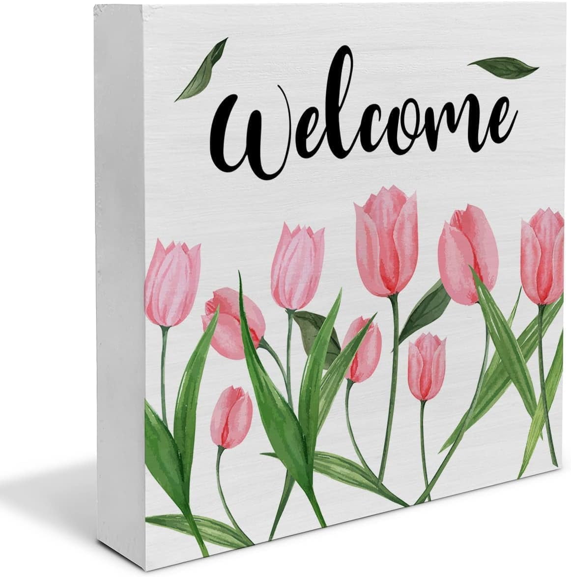 Flower Tulips Spring Wooden Box Sign Farmhouse Spring Welcome Wood Box ...