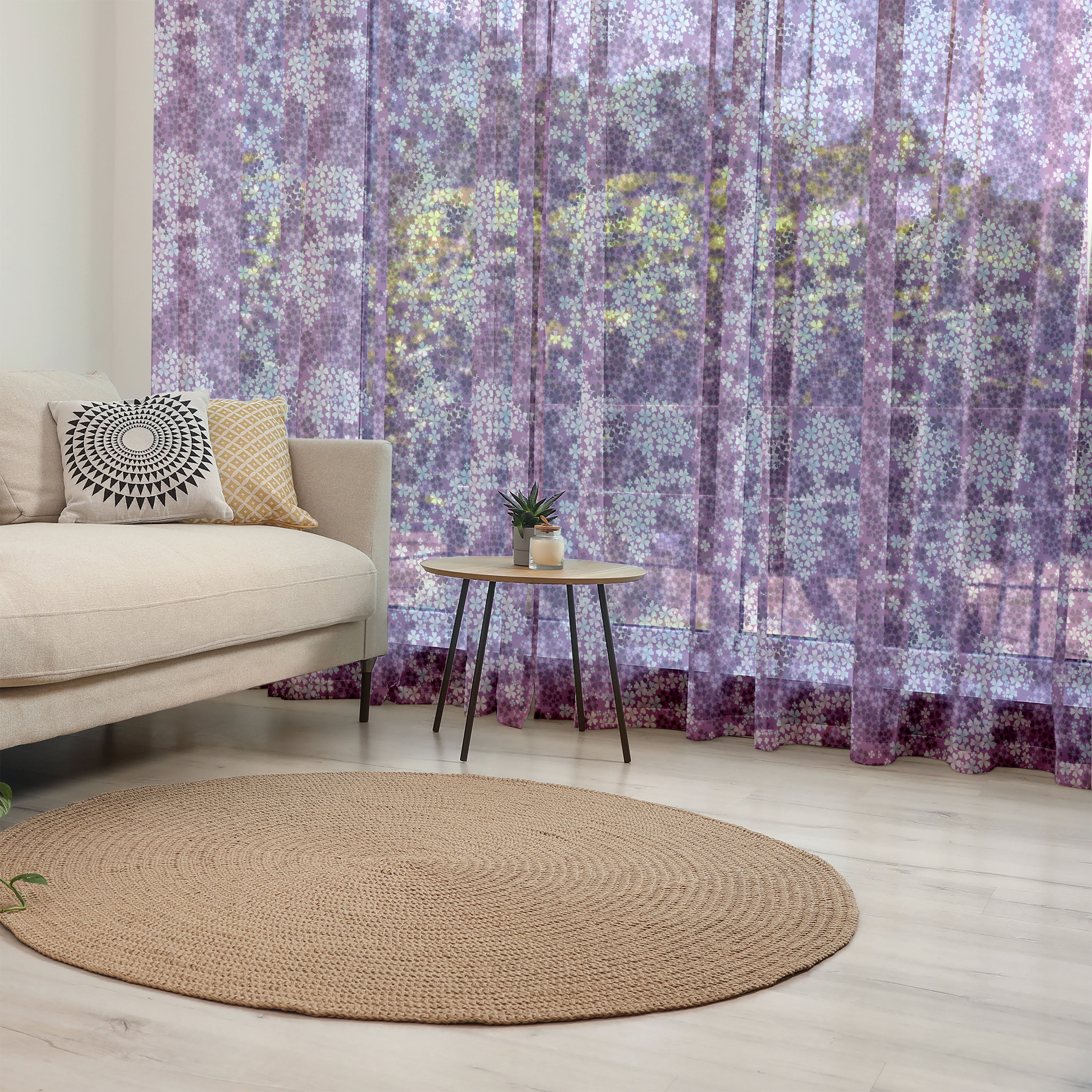 Flower Tulle Curtains with Rod Pocket, Lilac Flowers Blossoms in Spring ...