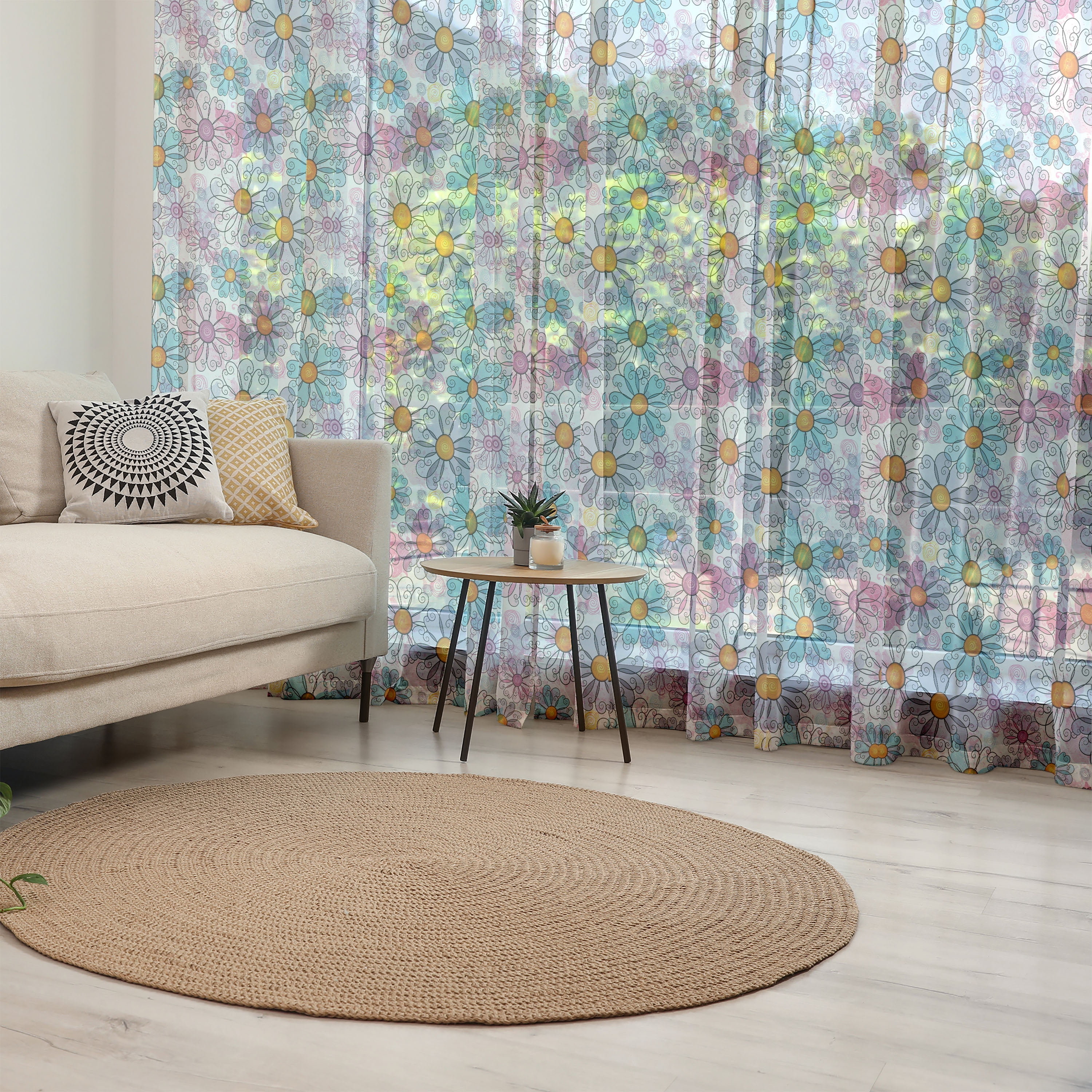 Flower Tulle Curtains with Rod Pocket, Retro Spring Floral Pattern ...