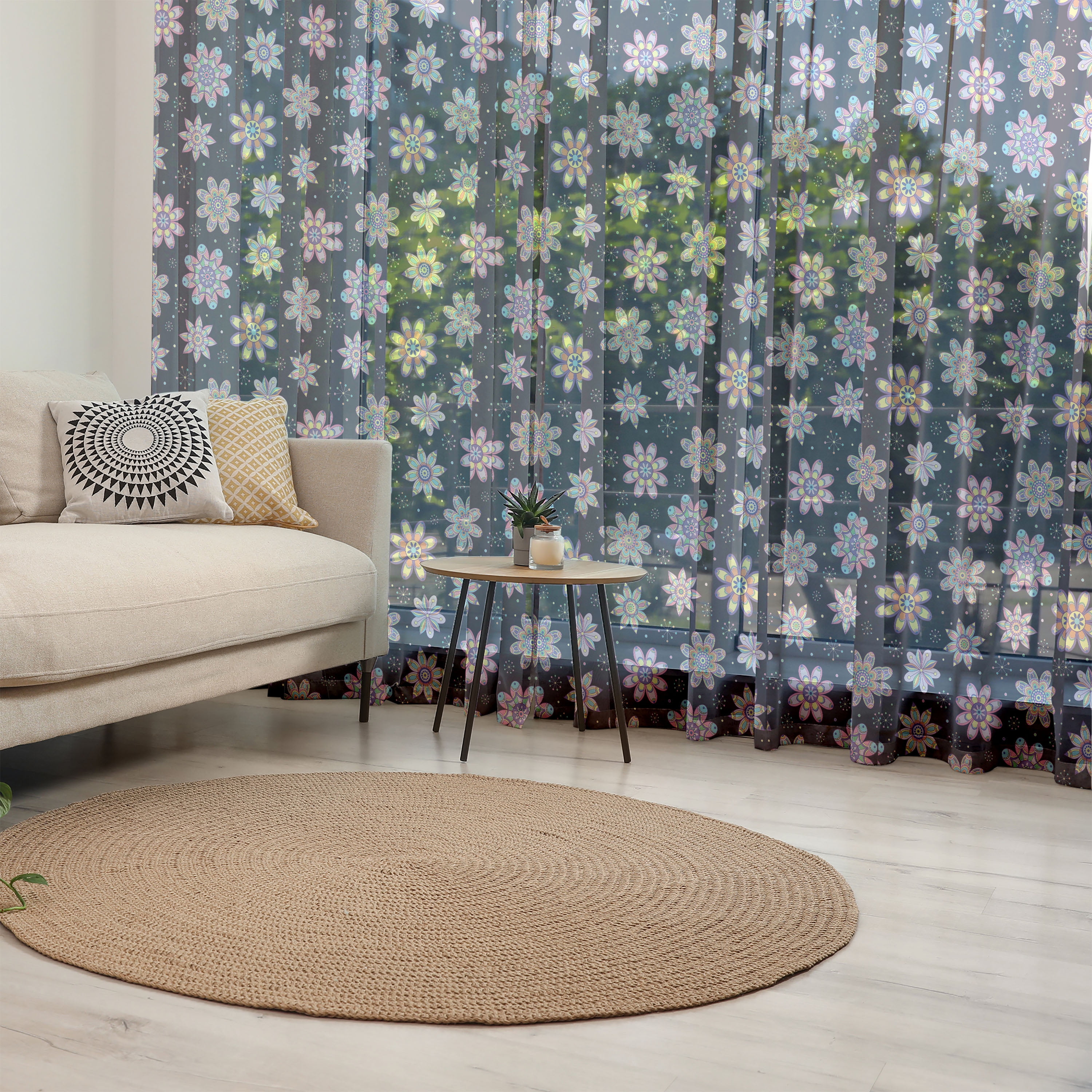 Flower Tulle Curtains with Rod Pocket, Sixties Inspired Floral ...