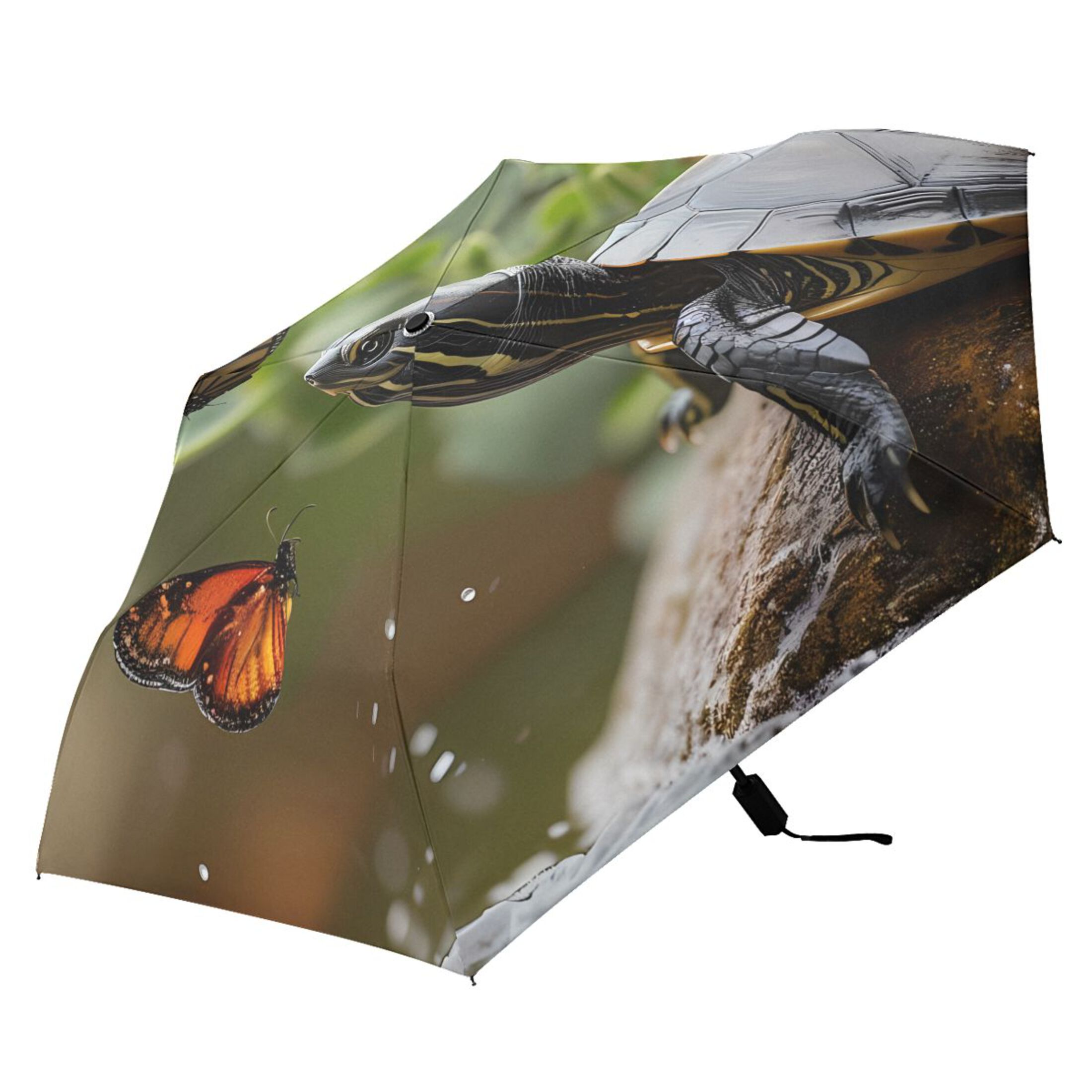 Flower Turtle Butterfly Compact Folding Umbrella for Rain Windproof ...
