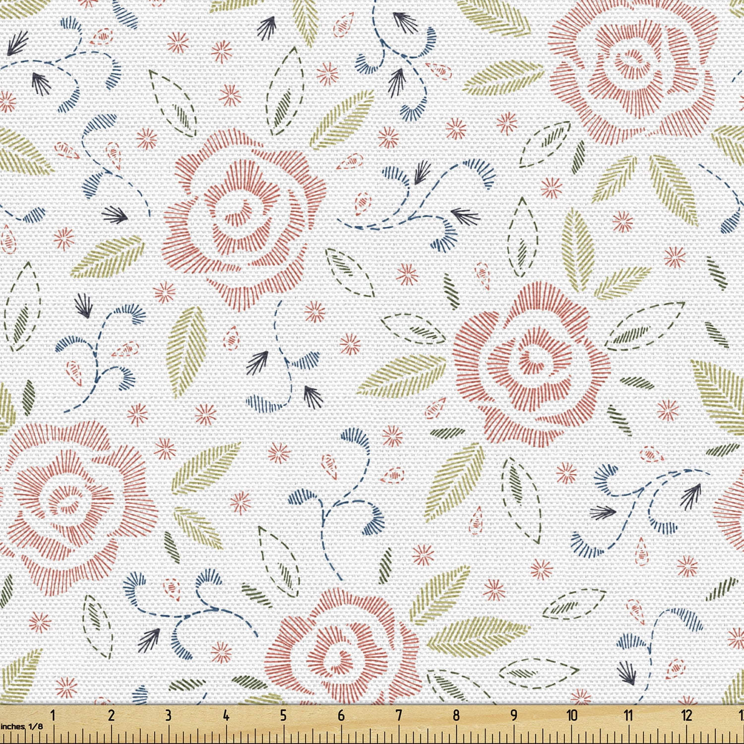 Ambesonne Flower Fabric by the Yard Upholstery, Hatched Pastel Tone Roses, 5 Yards, Multicolor ...