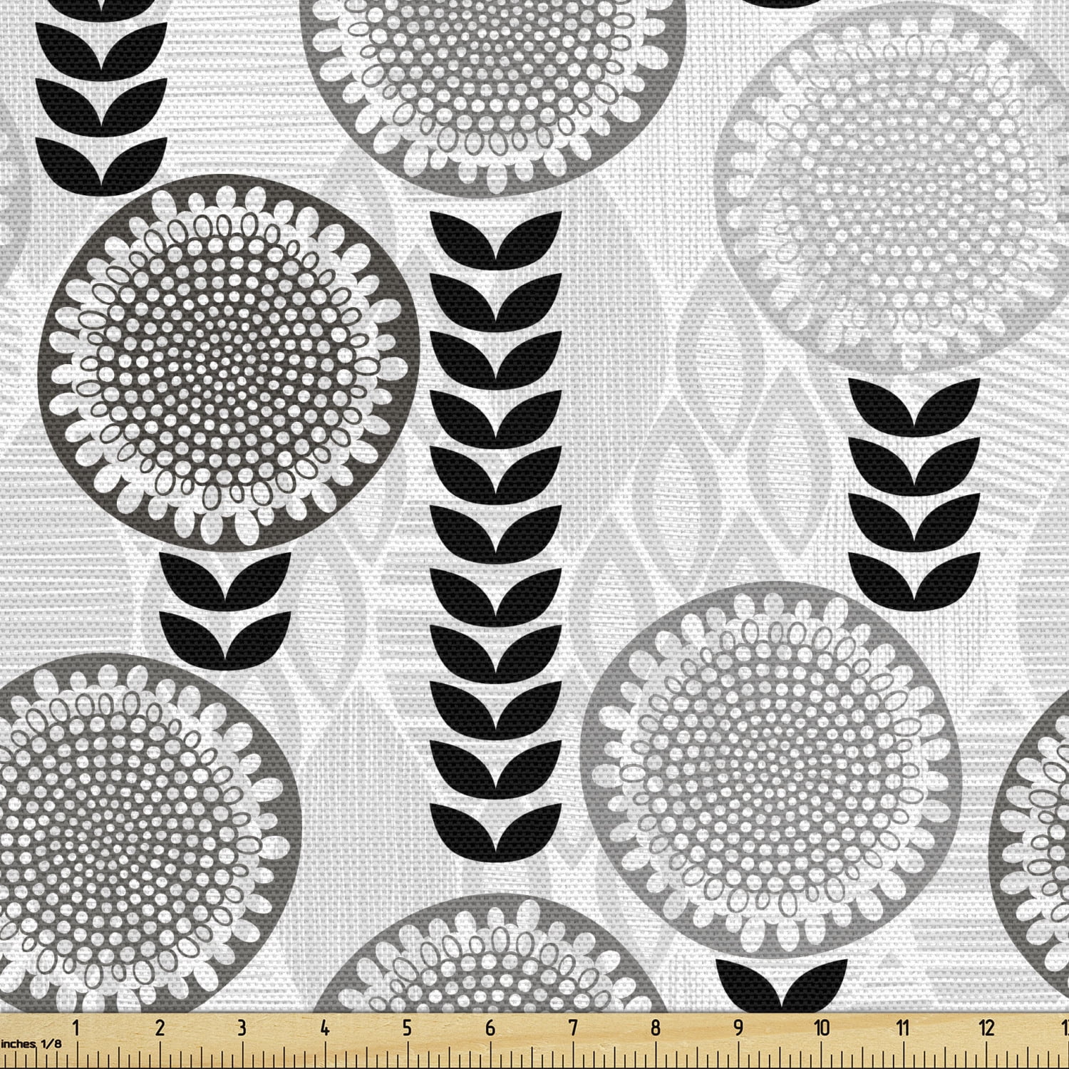 Ambesonne Flower Fabric by the Yard Upholstery, Greyscale Spring Bloom ...