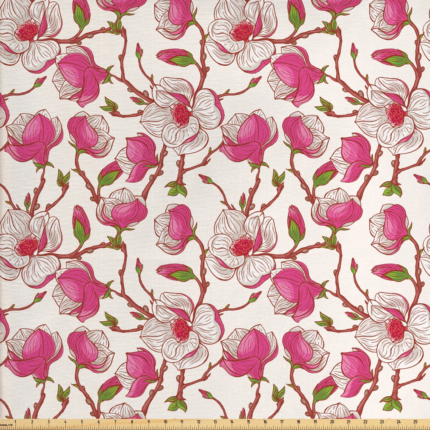 Ambesonne Flower Fabric by the Yard Upholstery, Pink Magnolia Garden ...