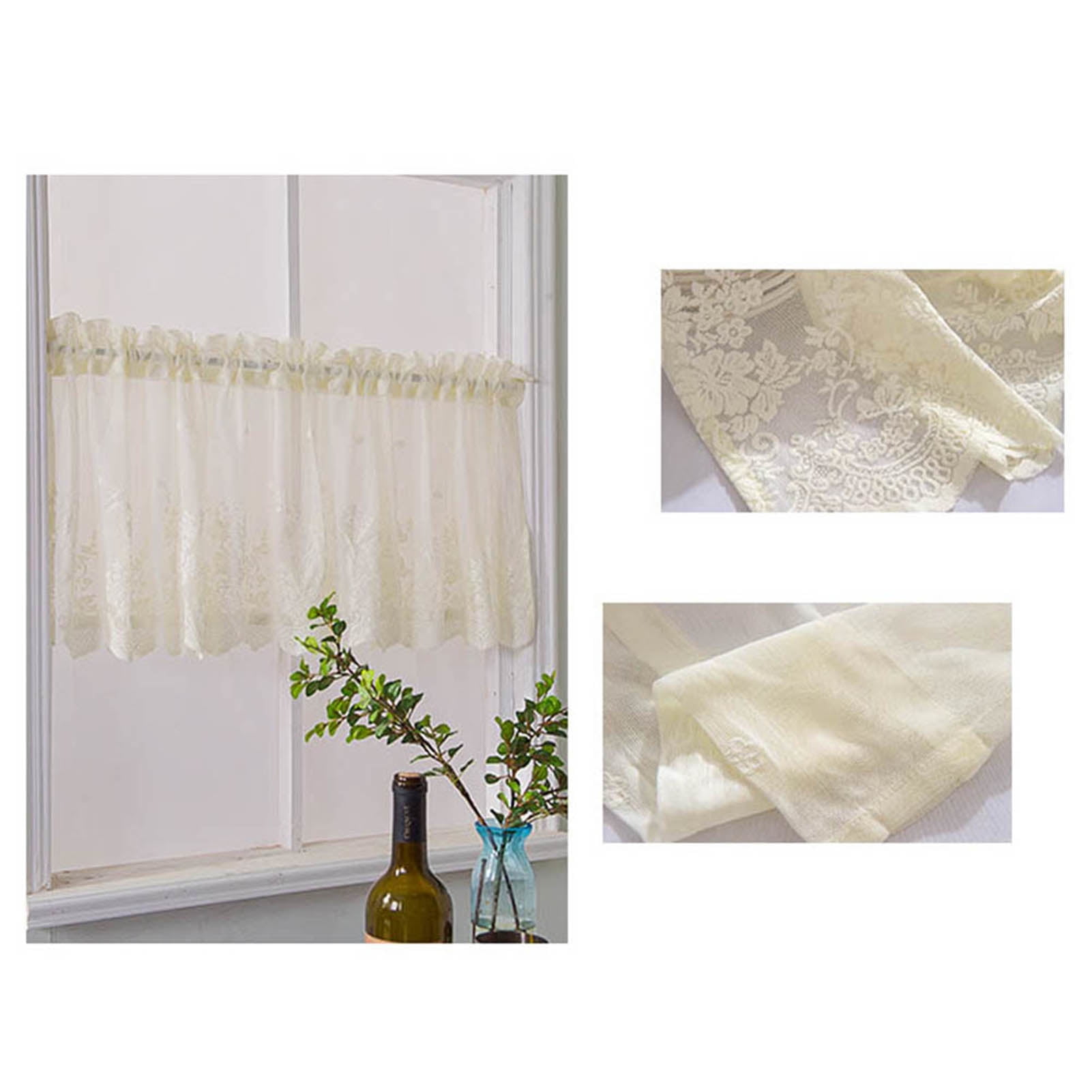 Flower Valances Pastoral Embroidery Lace Valance Semi Sheer Lace Cafe ...