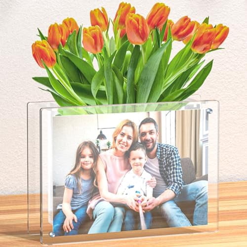 Flower Vase 5x7 Magnetic Picture Frame 2 in 1, Acrylic Rectangular Vase ...