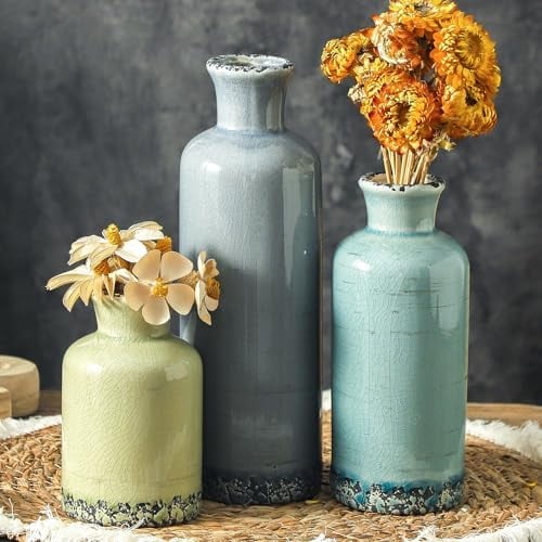 Flower Vase Set of 3, Ceramic Neutral Vases Home Decor, Pottery Rustic ...