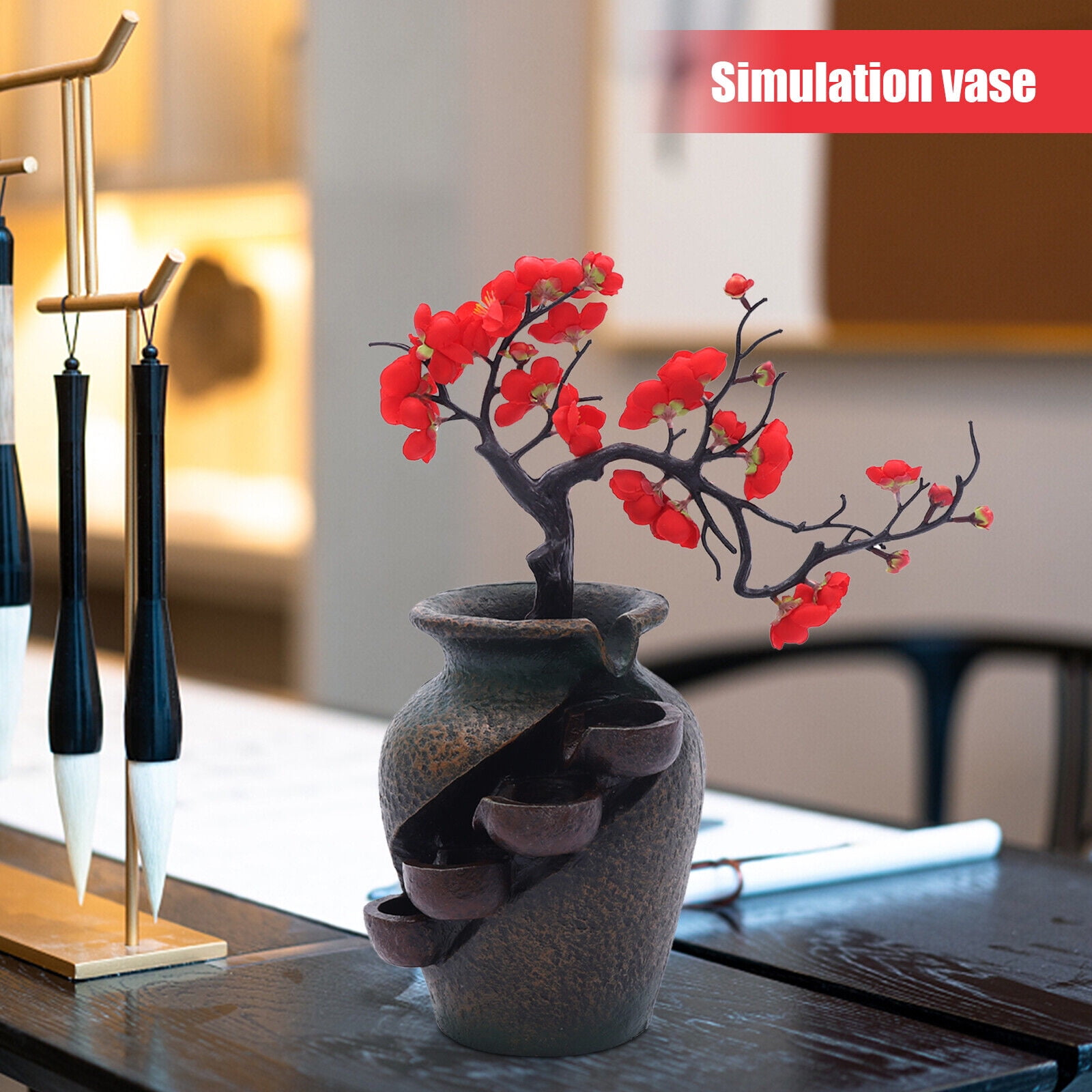 Flower Vase Waterfall Fountain Tabletop Indoor FengShui Water Fountain ...
