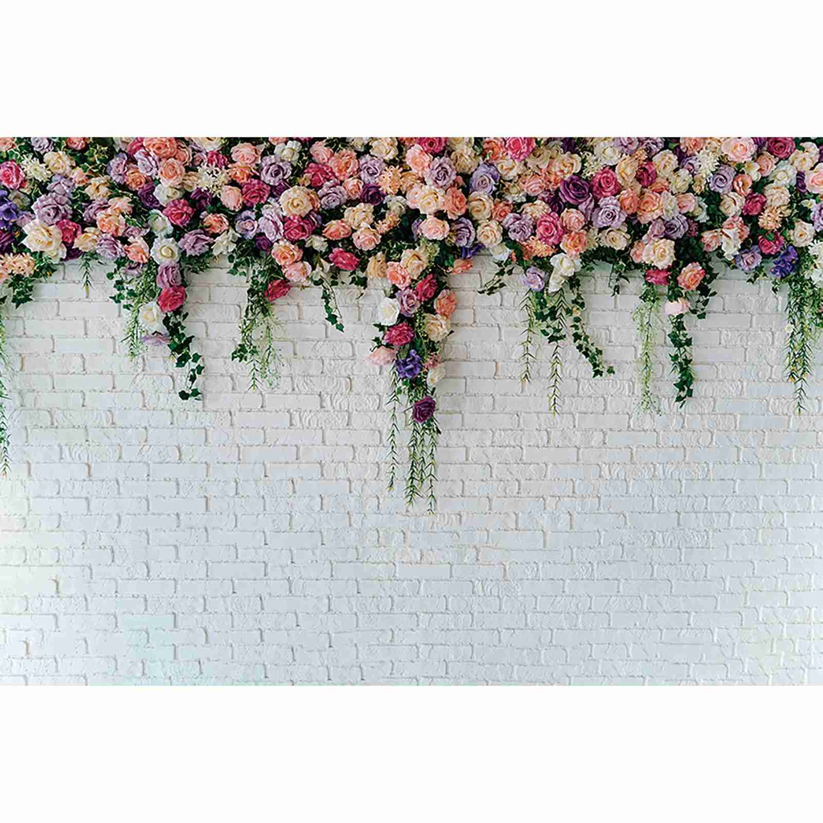 Flower Vines Photo Backdrop White Brick Wall Wedding Shoots Photoz ...