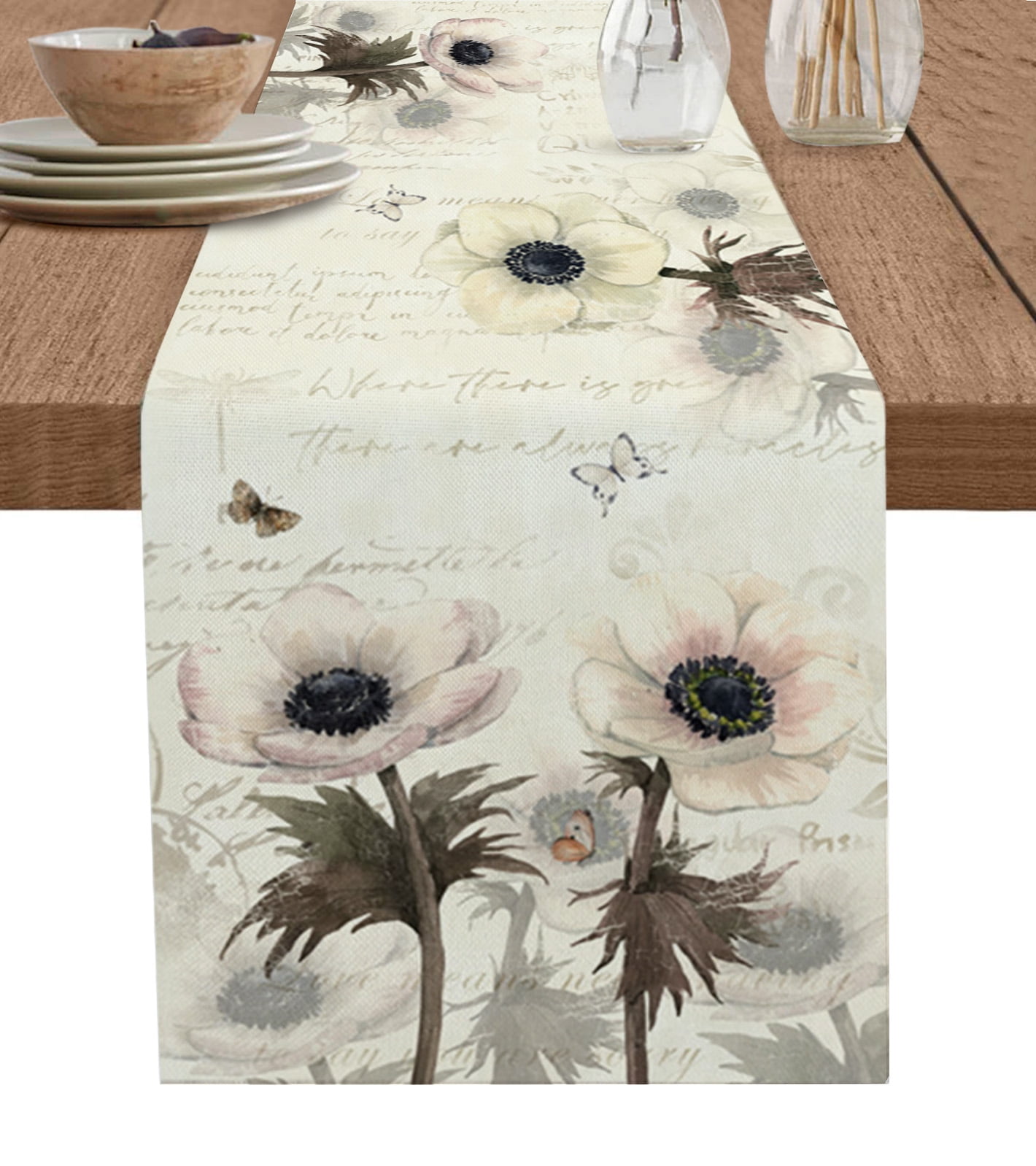 Flower Vintage Hand Drawn Table Runner Wedding r Table Cover Dinner ...