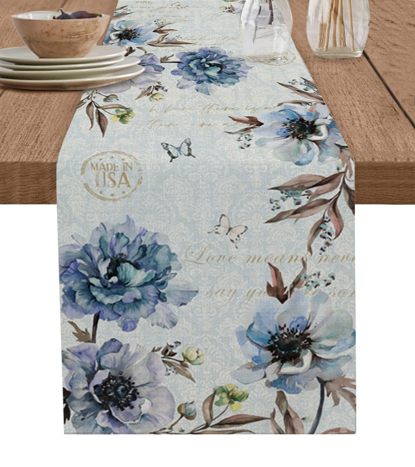 Flower Vintage Hand Drawn Table Runner Wedding r Table Cover Dinner ...