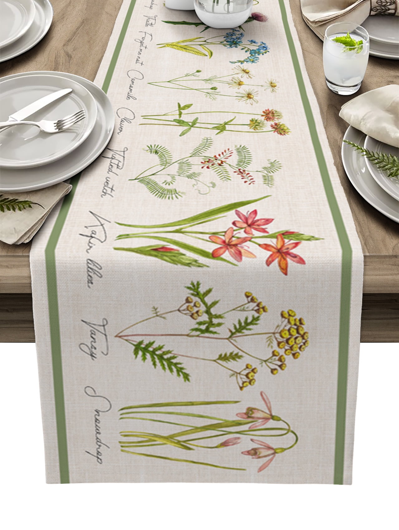 Flower Vintage Hand Drawn Table Runner Wedding r Table Cover Dinner ...