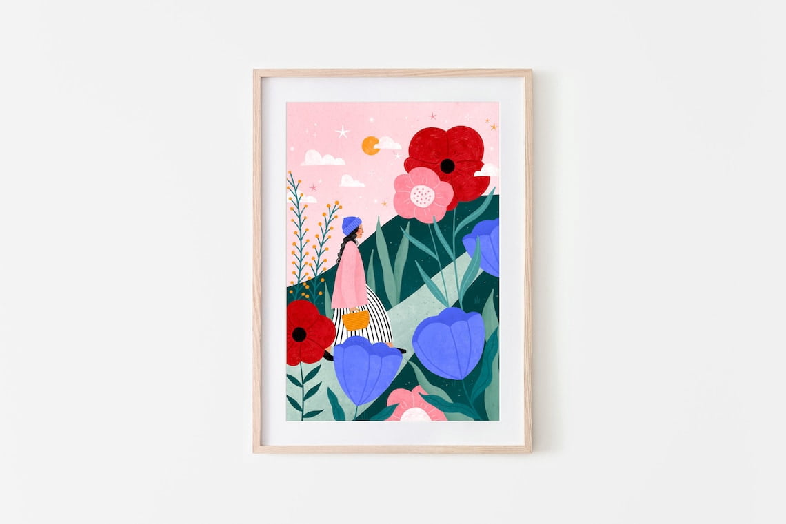 Flower Walk, Floral Art Print, Colourful Nature Poster, Botanical ...