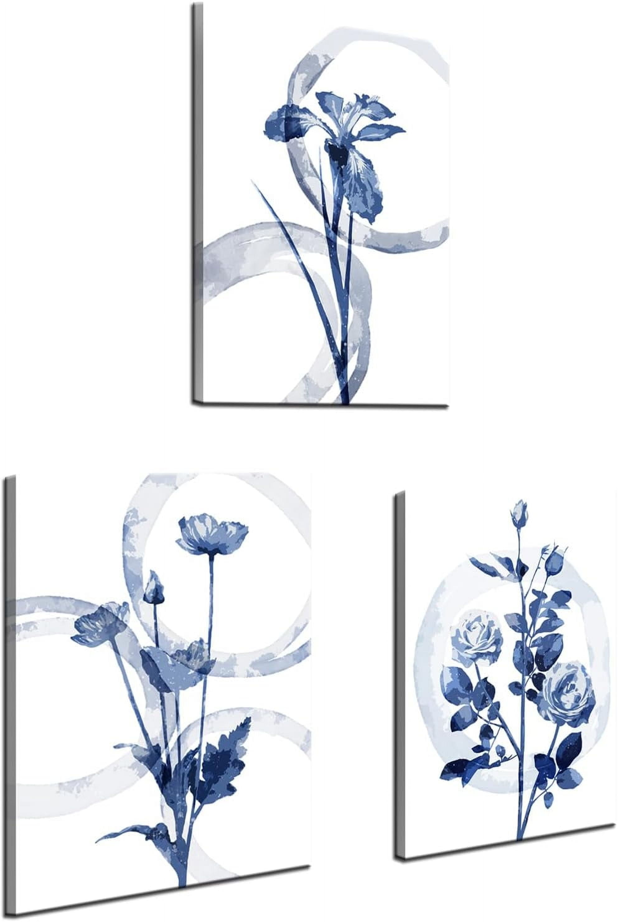 Flower Wall Art Prints Modern Blue Floral Painting on Abstract ...