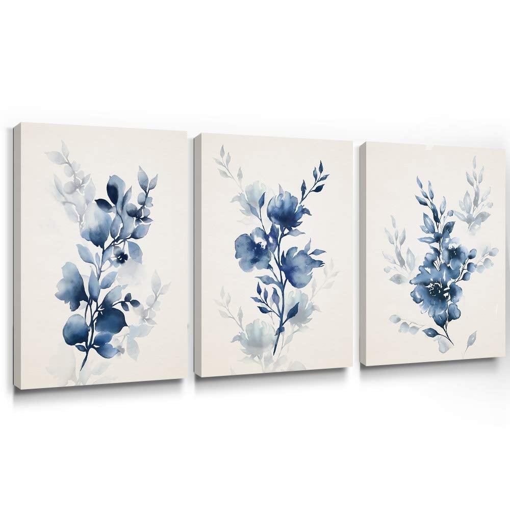 Flower Wall Art Prints Modern Blue Floral Painting Watercolor Picture ...
